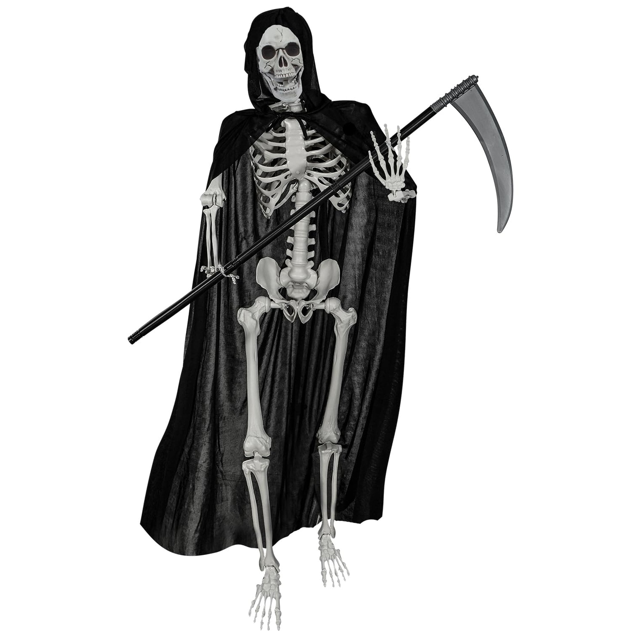 Life-Size Posable Skeleton with Cloak and Scythe for Halloween Decor ...