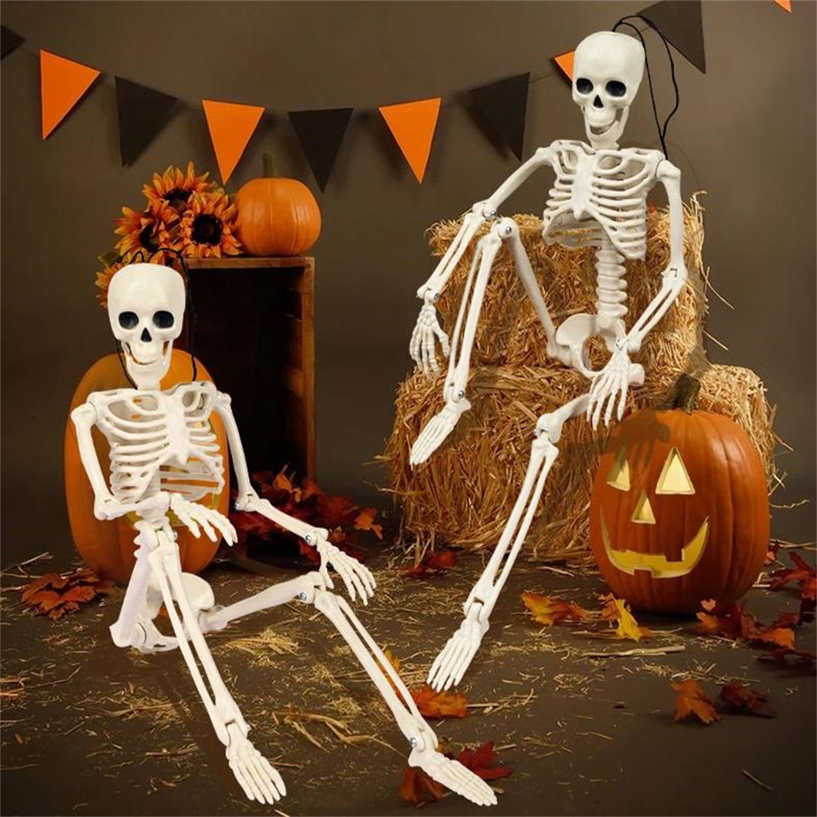 Life Size Poseable Skeleton - 16" Halloween Hanging Decor with Movable ...