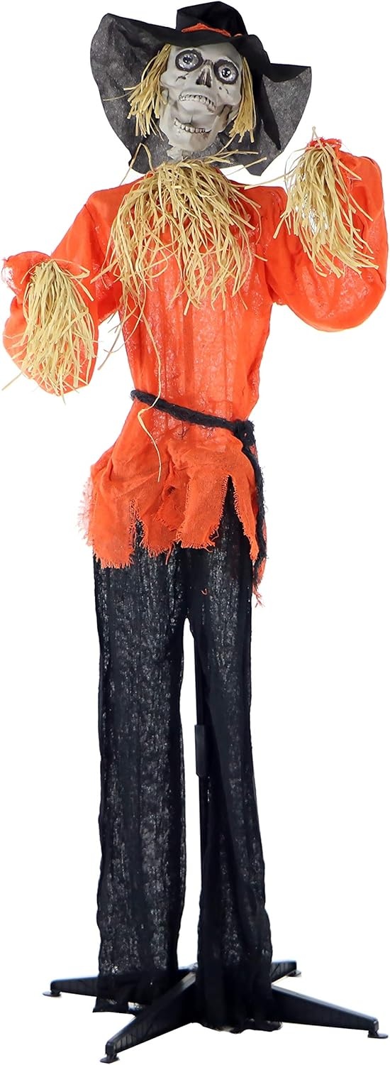 Life-Size Scary Skeleton Scarecrow Halloween Animatronic with Touch ...