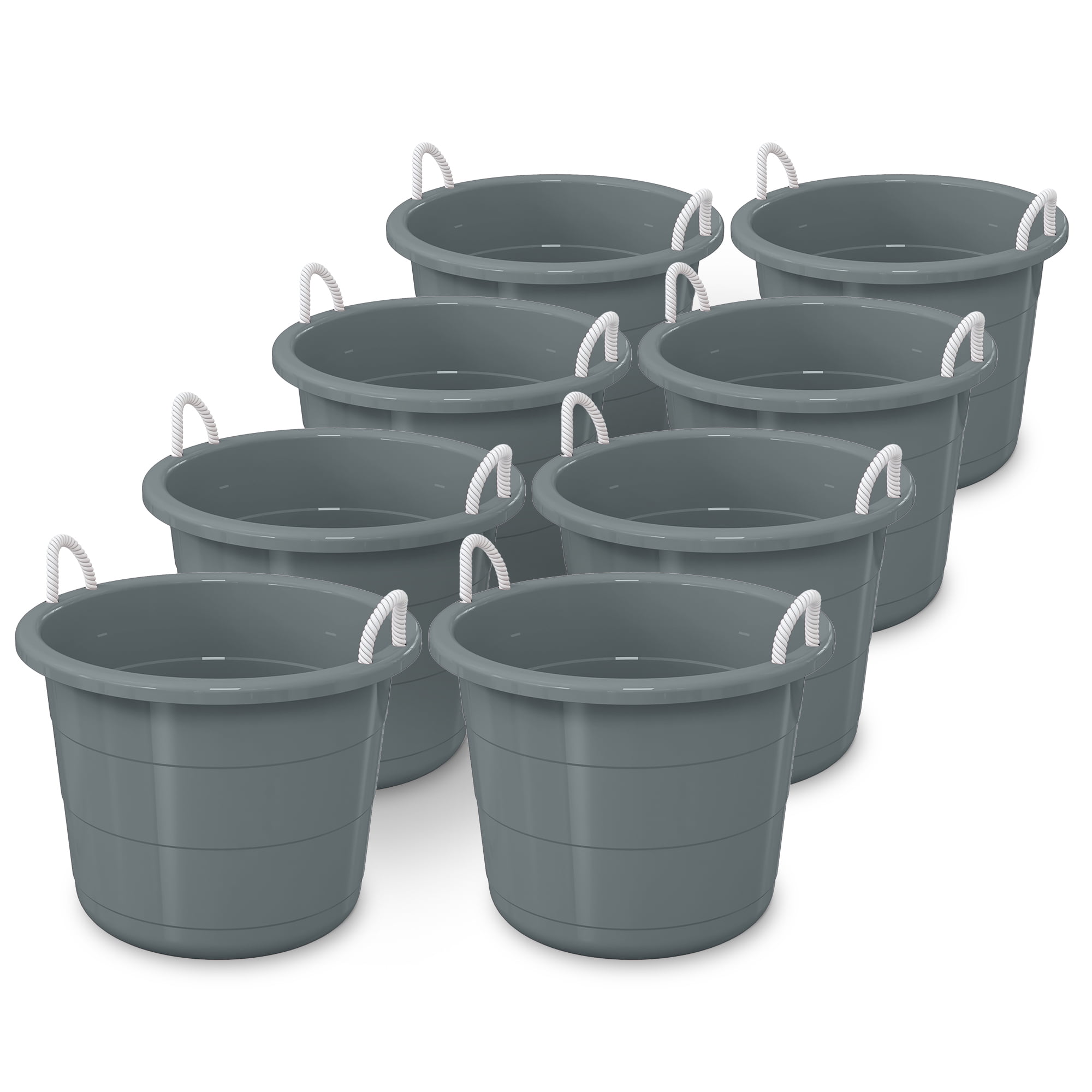 Life Story 17 Gal Round Open Storage Bucket with Rope Handles, Gray, 8 ...