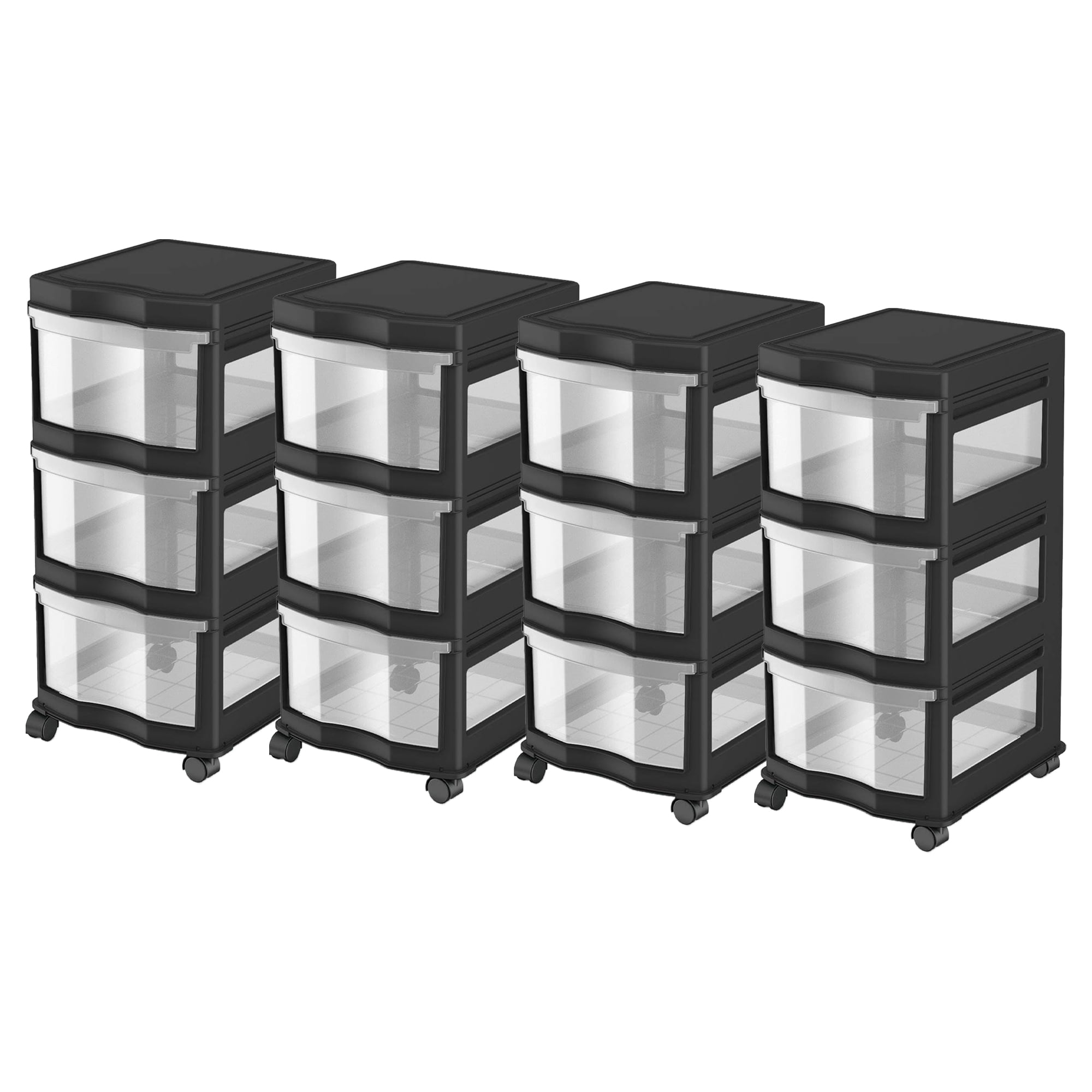 Life Story Classic 3 Shelf Storage Organizer Plastic Drawers, Black (4 ...