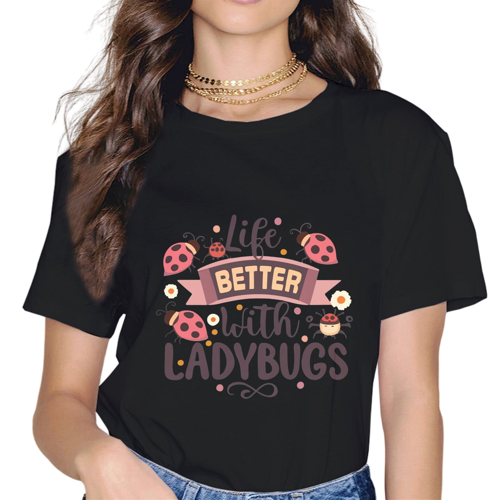 Life is Better Ladybugs beetles for women girl entomologist T-Shirt ...