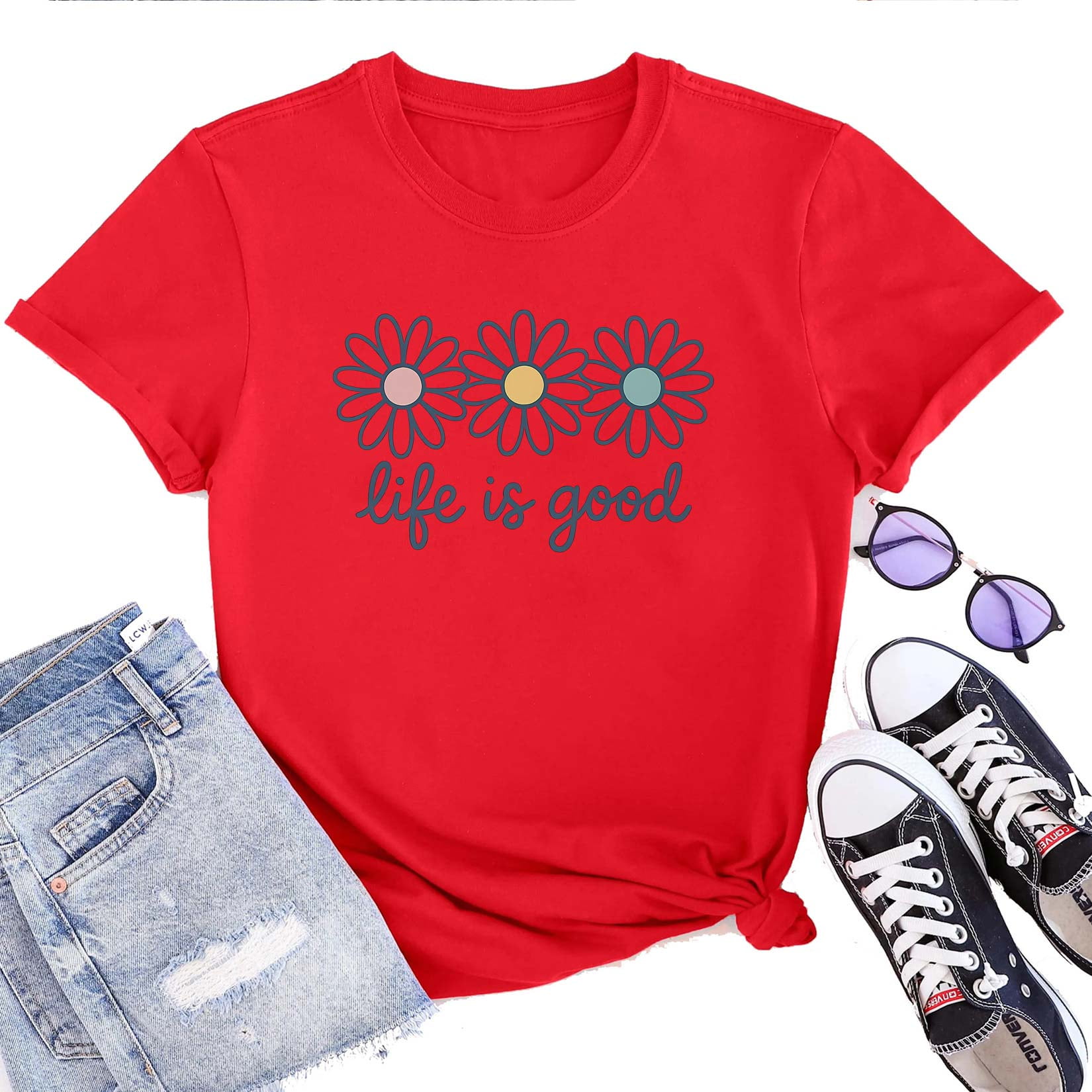 Life is Good Flower T-Shirt for Women – Positive Floral Graphic Tee ...