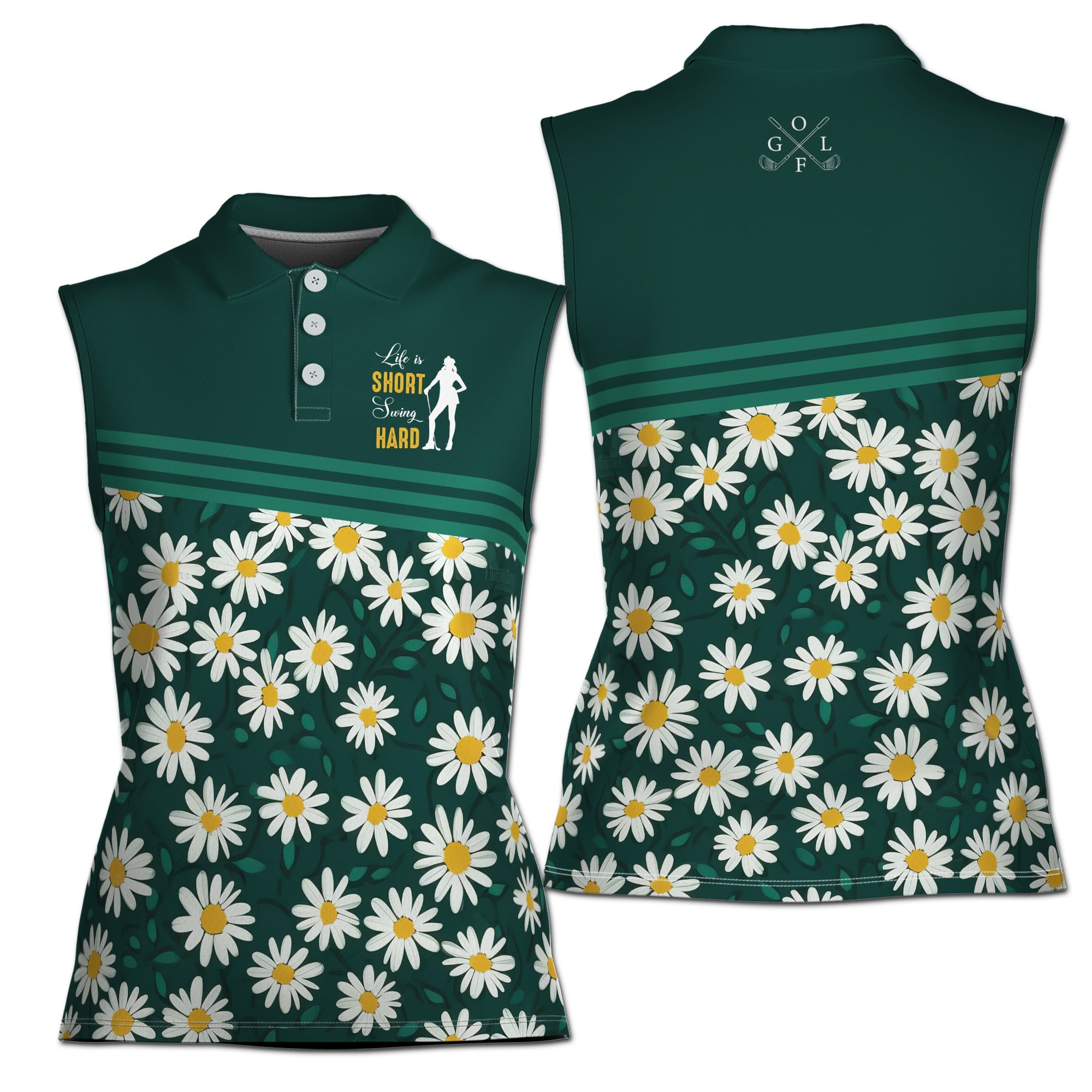 Life is Short Swing Hard Flower Daisy Golfer Women Sleeveless Polo XS ...