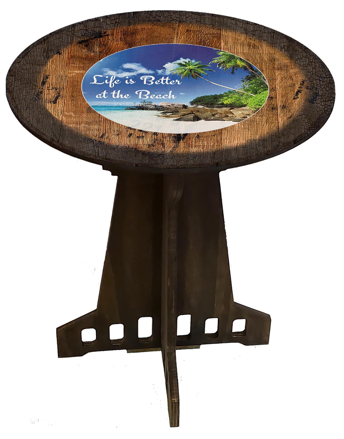 Life is a Beach Beach House Decor Farmhouse Rustic Round Whiskey Barrel ...