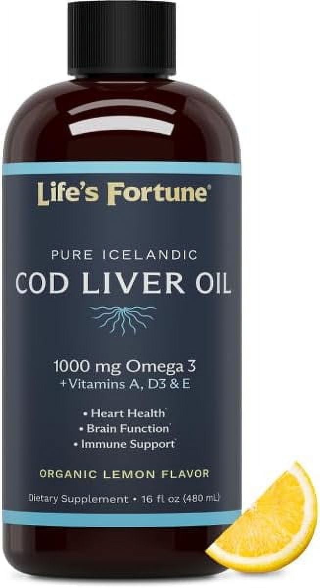 Life's Fortune Cod Liver Oil Liquid Organic Lemon Flavor, Fish Oil ...
