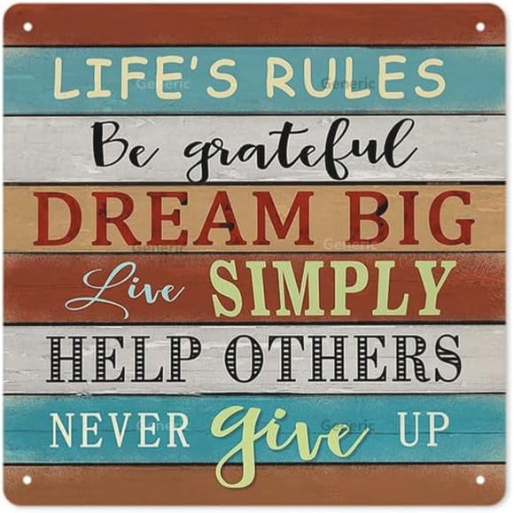 Life's Rules Sign Decor,Rustic Plaque Sign For Home Living Room Family ...
