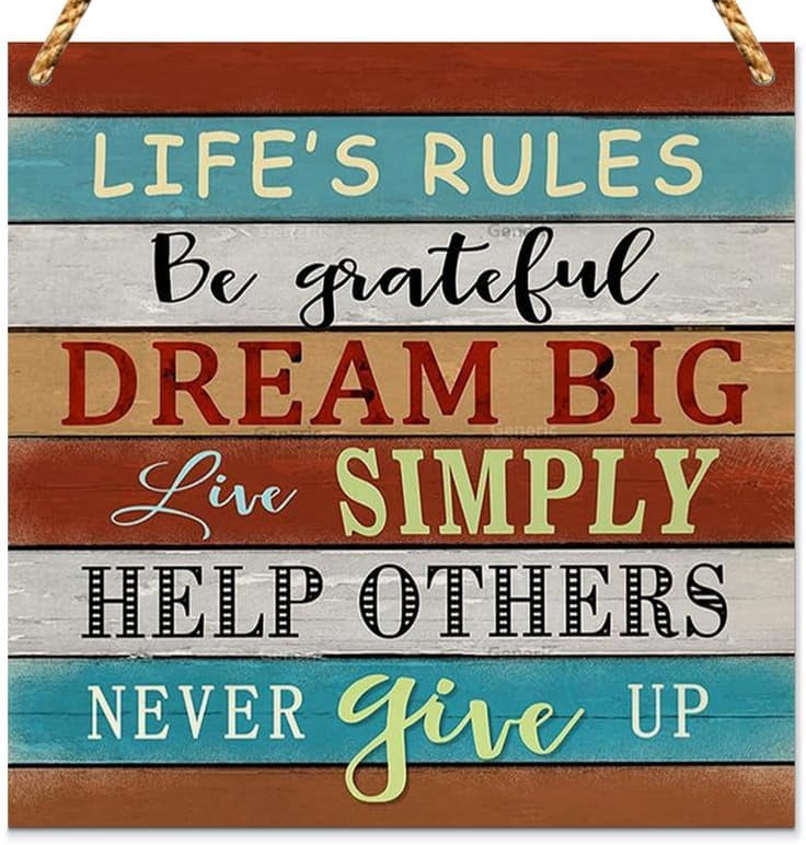 Life's Rules Sign Decor,Wooden Plaque Sign For Home Living Room Family ...