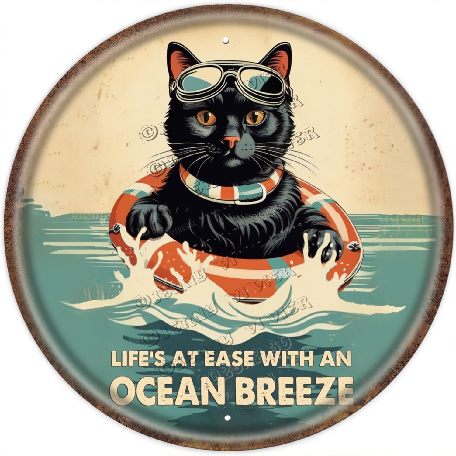 Life's at Ease with an Ocean Breeze Black Cat Aluminum Sign 12"x12 ...