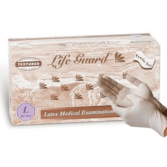 LifeGuard White Latex 5 mil Grip Medical Gloves - Powder Free - 100/BX ...