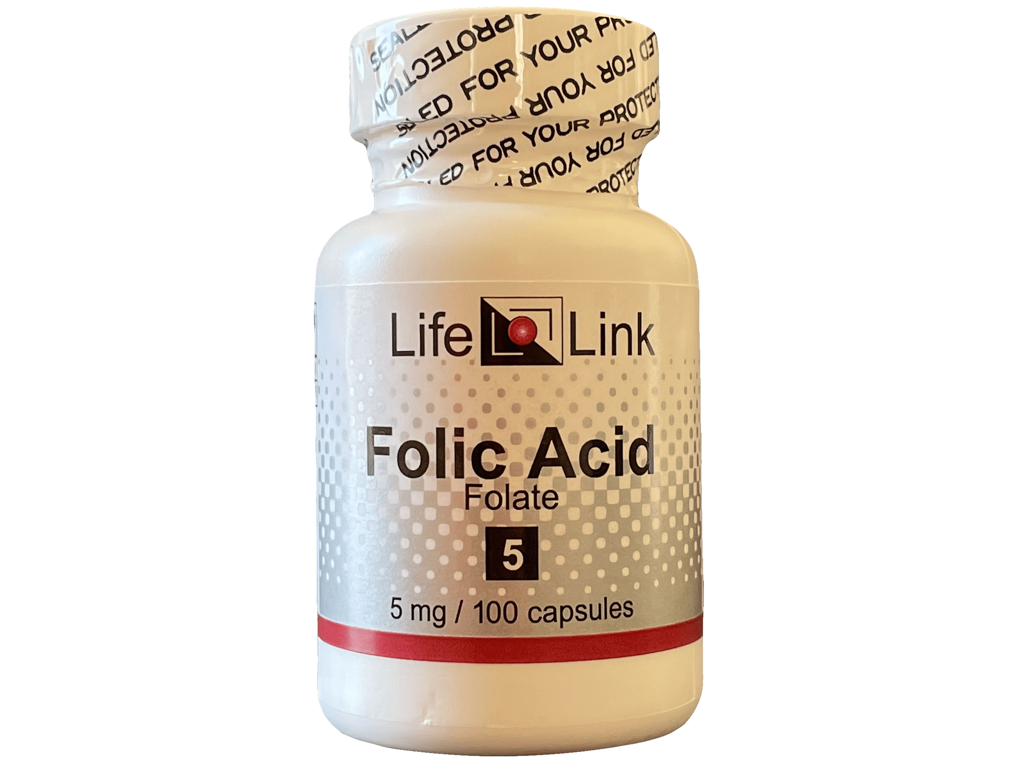 LifeLink's Folic Acid | 5 mg x 100 Capsules | Prenatal Health Support ...