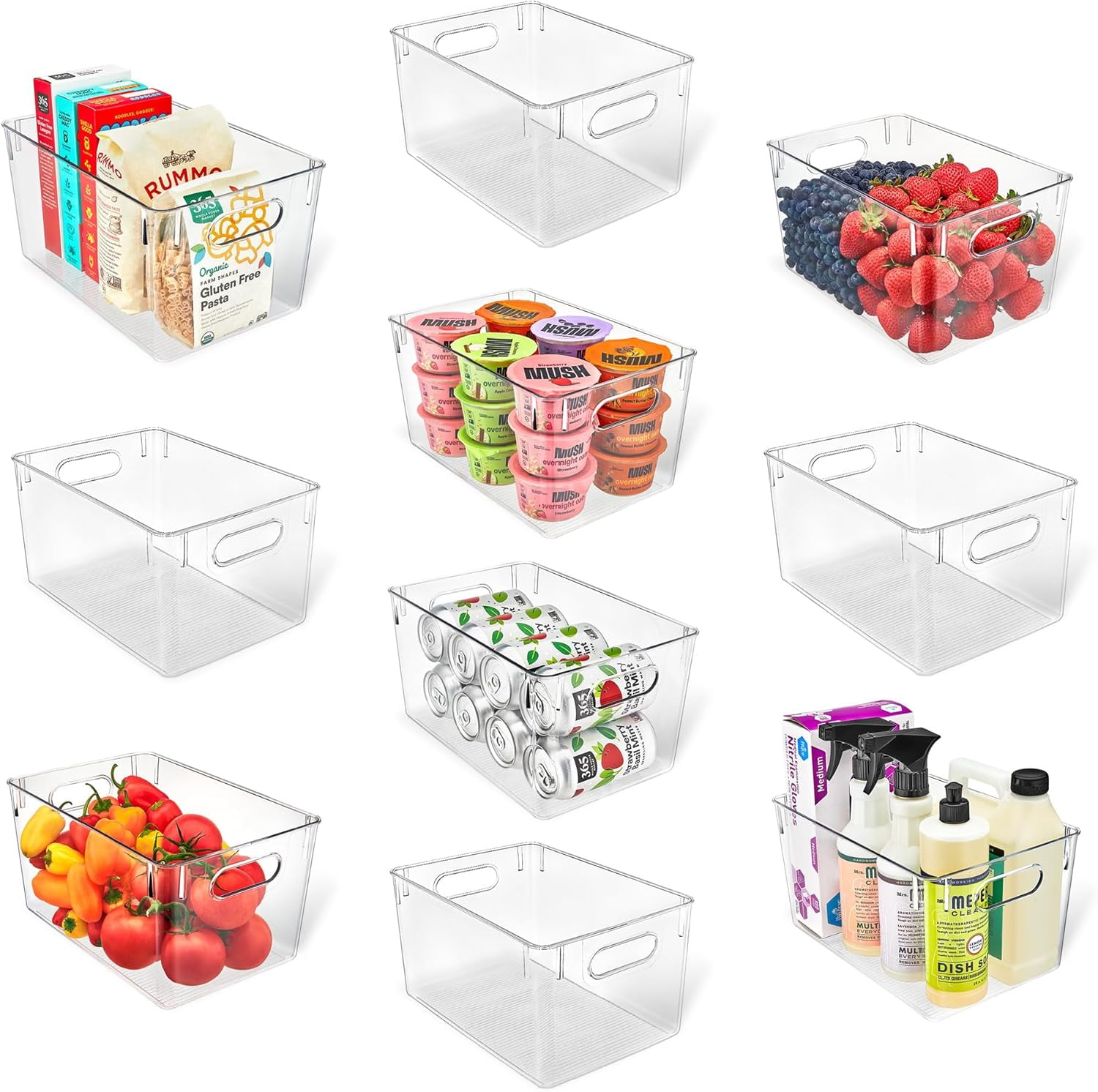 LifeMaster Pack of 10 Large Fridge Organizer PET Clear Bins - Maximize ...
