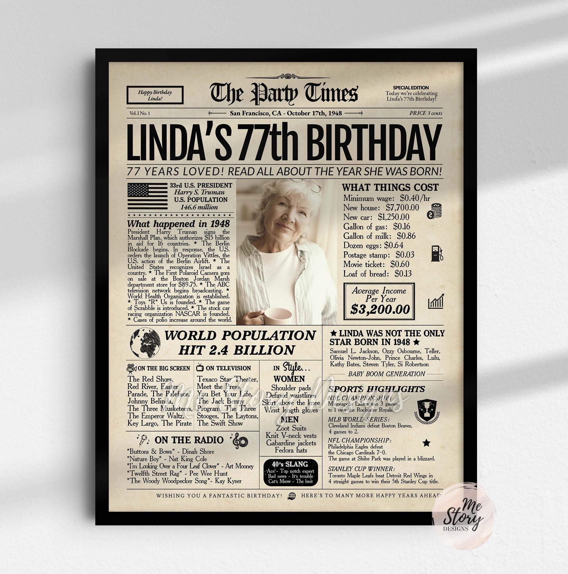 LifePlus 77th Birthday Newspaper Sign Back in 1948 Poster | 77th ...