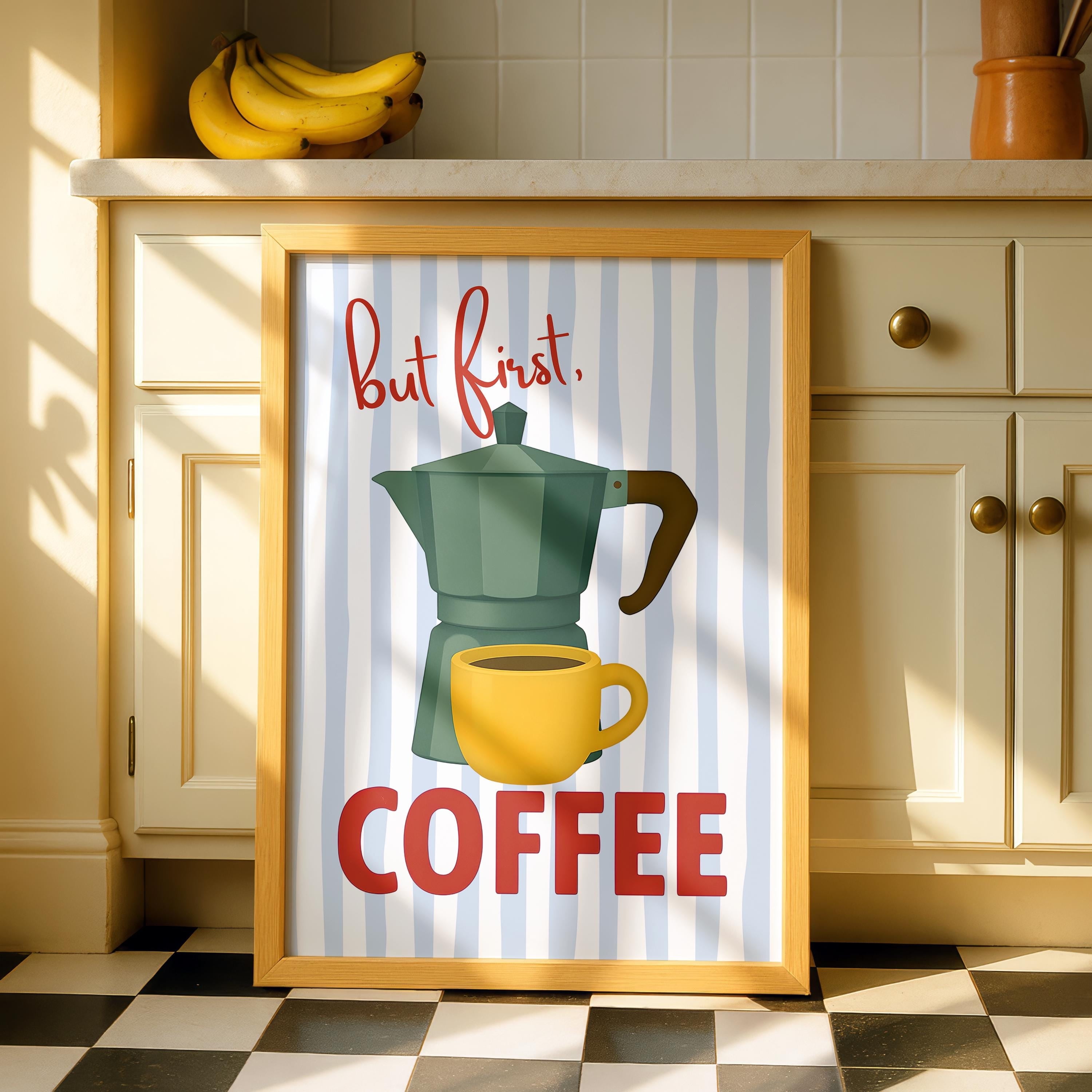 LifePlus But First Coffee Wall Art, Coffee Bar Kitchen Decor, Moka Pot ...