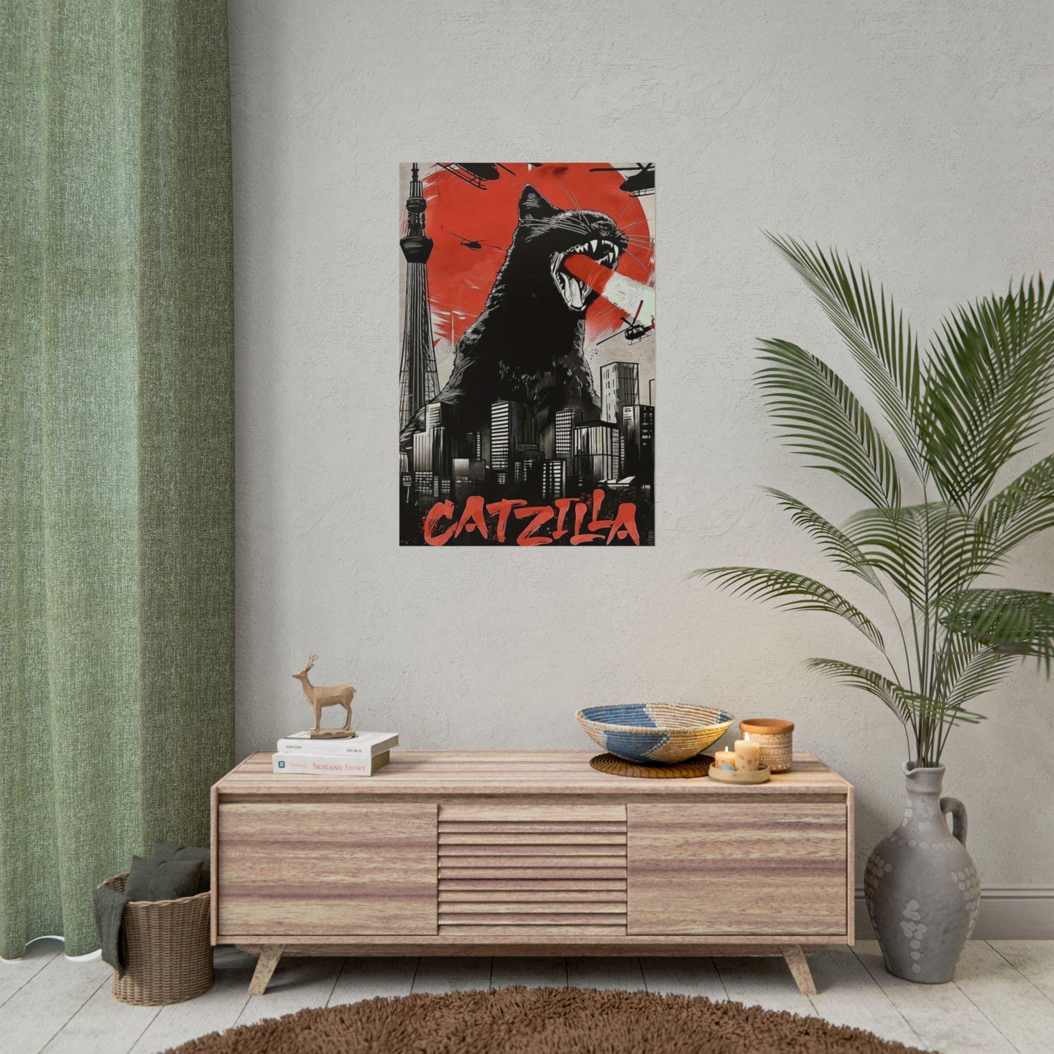 LifePlus Catzilla Poster| Cat Design| Godzilla| Animal Lover Gift| Cool ...