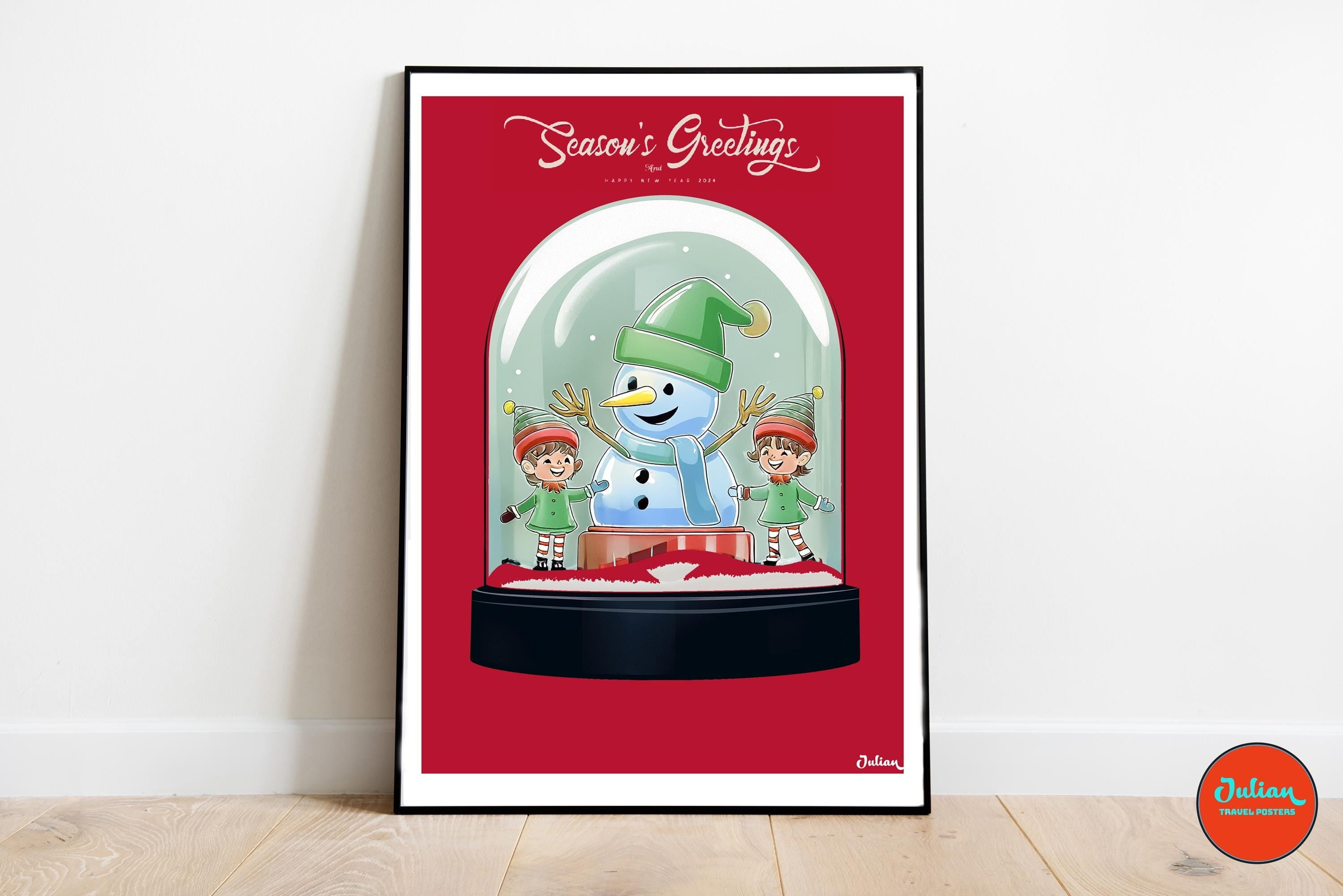 LifePlus Christmas Snow Globe Poster: Snowman & Elves Art Print ...