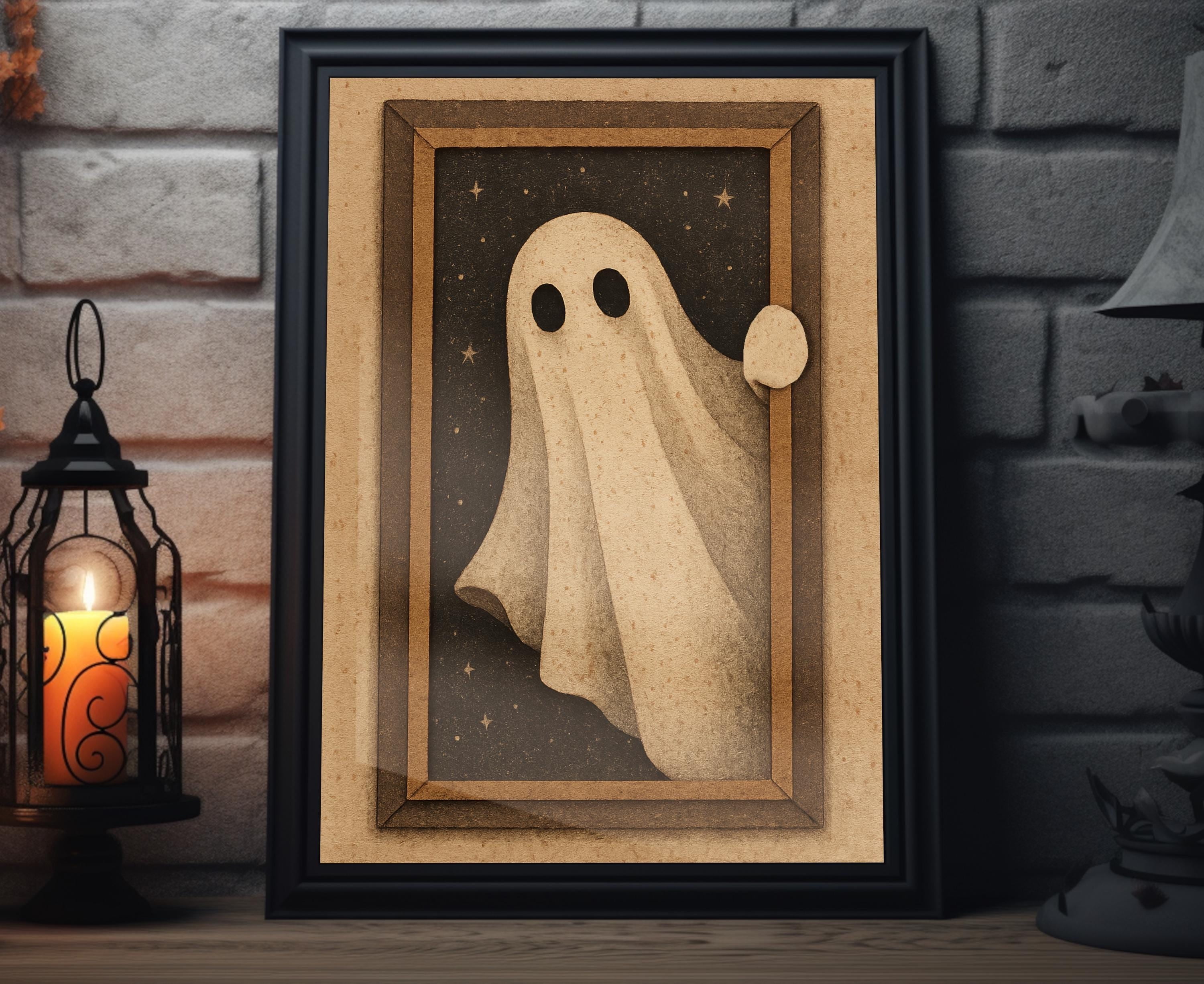 LifePlus Ghost Peeking Frame Faux Paper Collage Art Print | Halloween ...