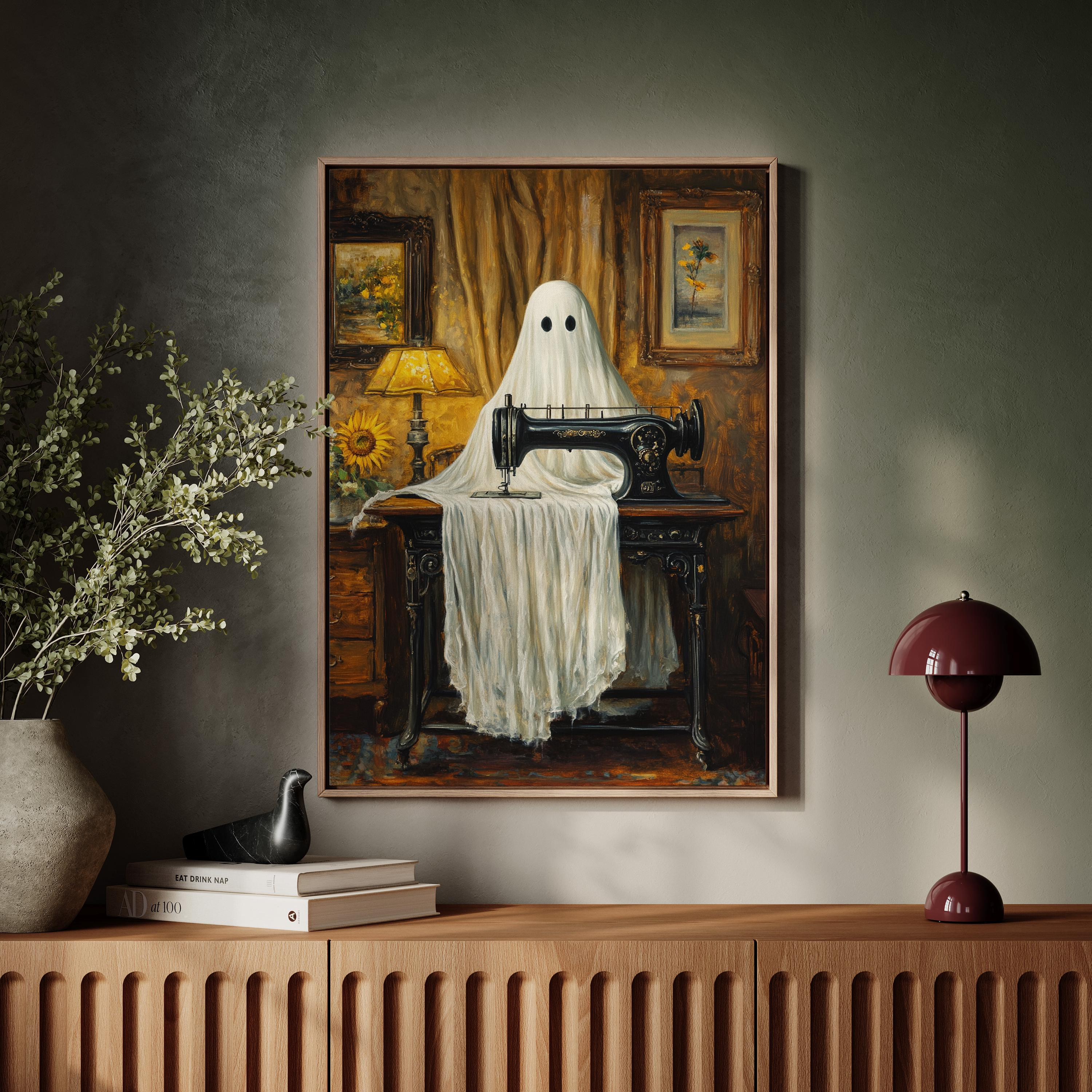 LifePlus Ghost with Sewing Machine Poster | Whimsical Halloween Decor ...