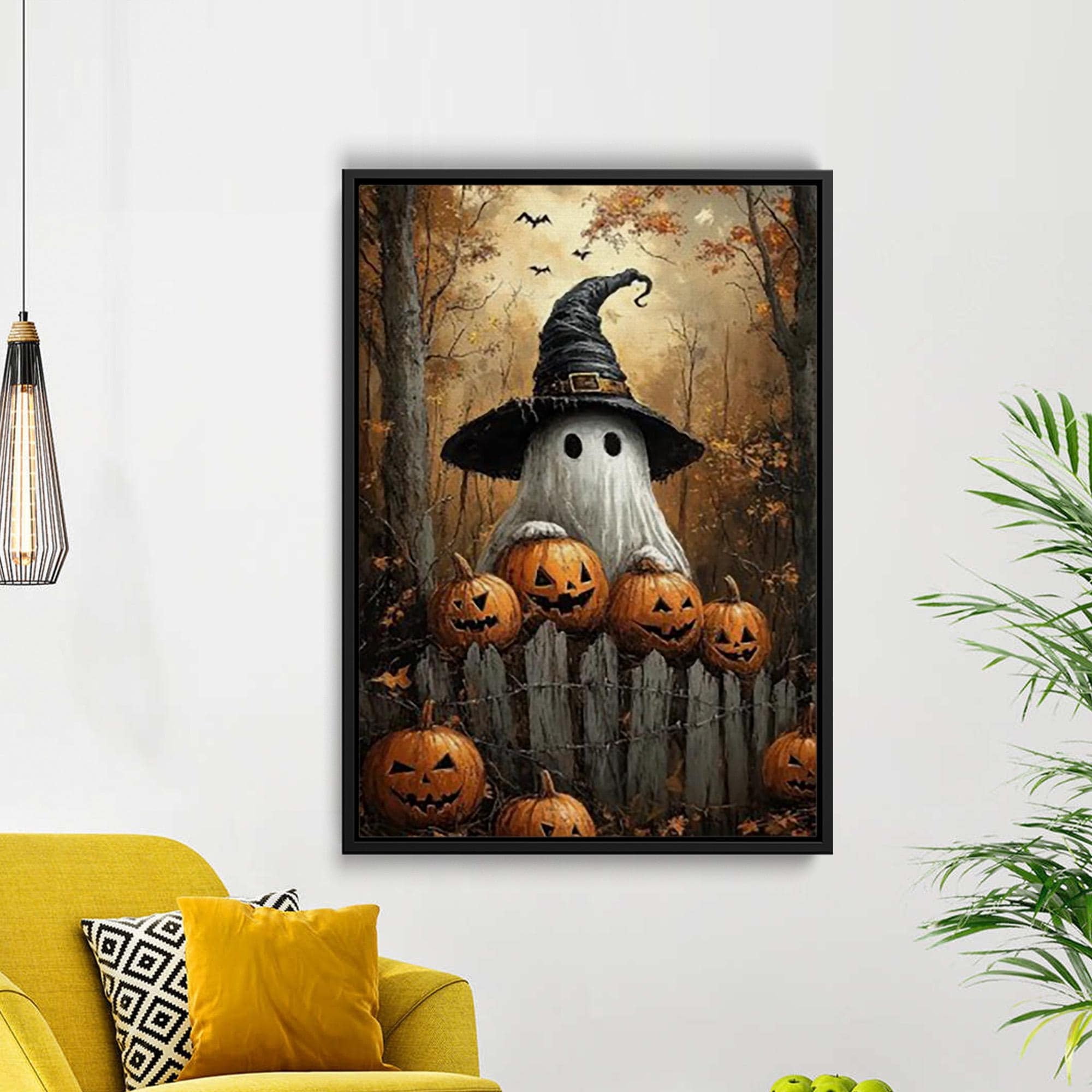 LifePlus Halloween Ghost Wall Art, Witch Hat and Pumpkin Patch Print ...