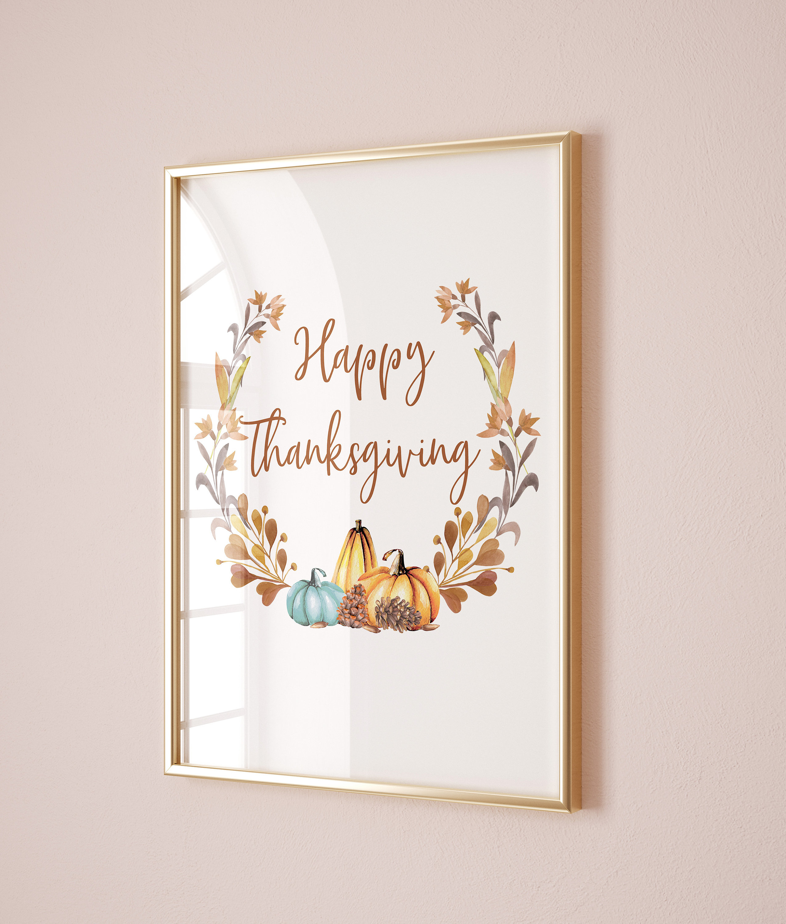 LifePlus Happy Thanksgiving Wreath Sign | Pumpkins Thanksgiving Poster ...