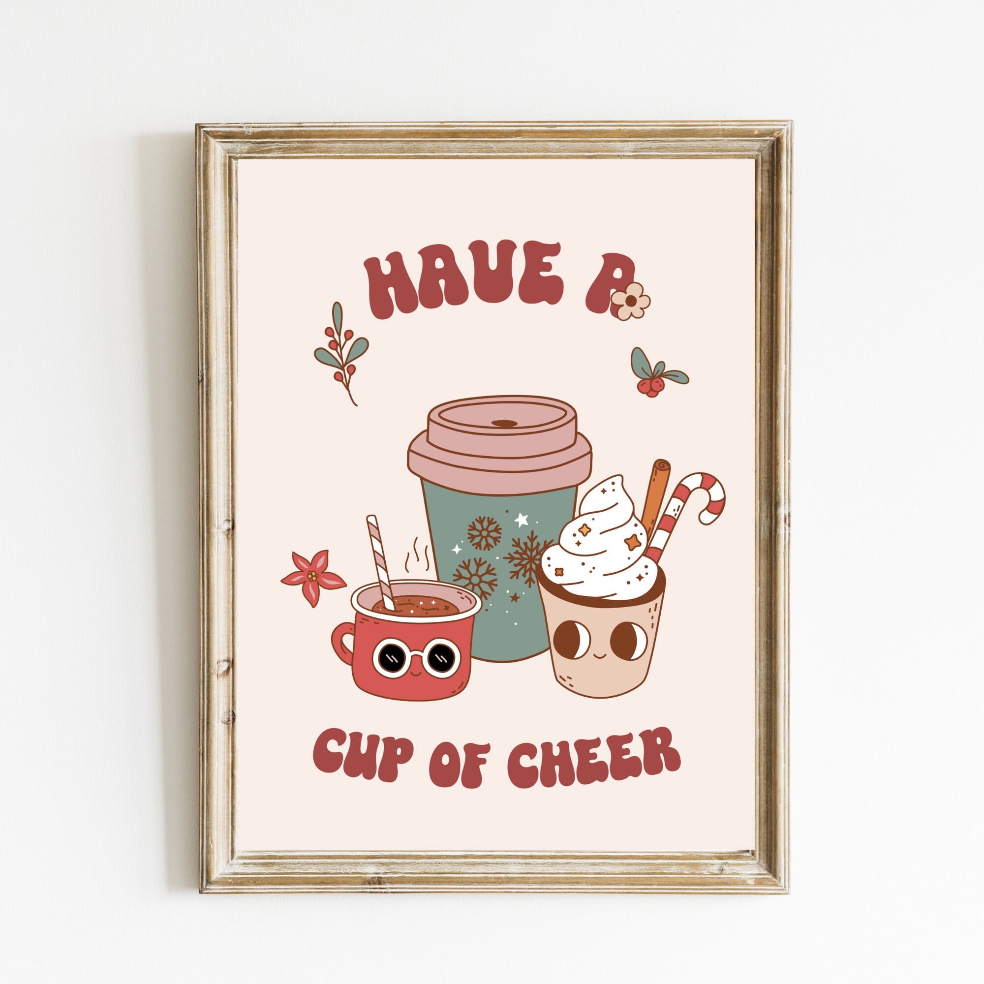 LifePlus Have A Cup Of Cheer Poster | Retro Christmas Wall Art | Hippie ...