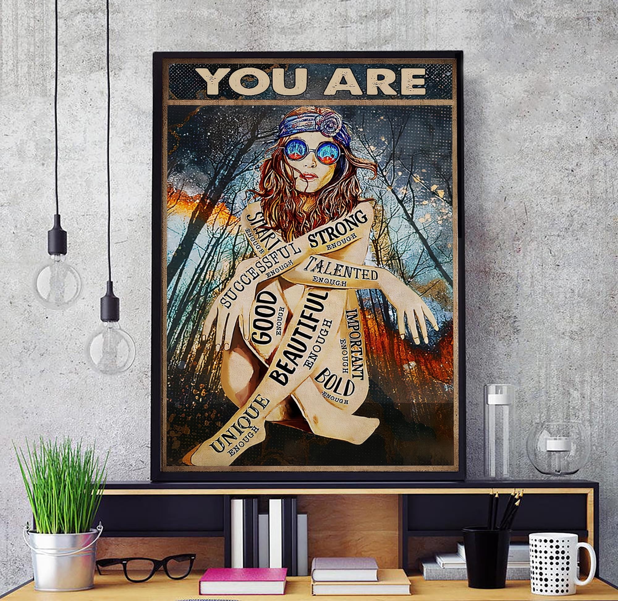 LifePlus Hippie Girl You Are Enough Wall Art, Affirmation Poster ...