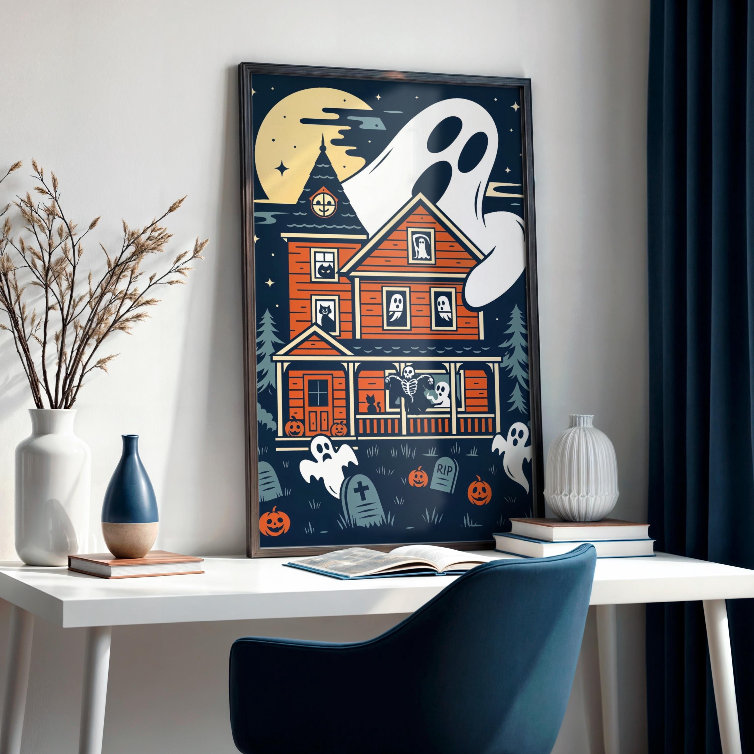 LifePlus House Poster Unique Halloween Wall Art Vintage Ghost Poster ...