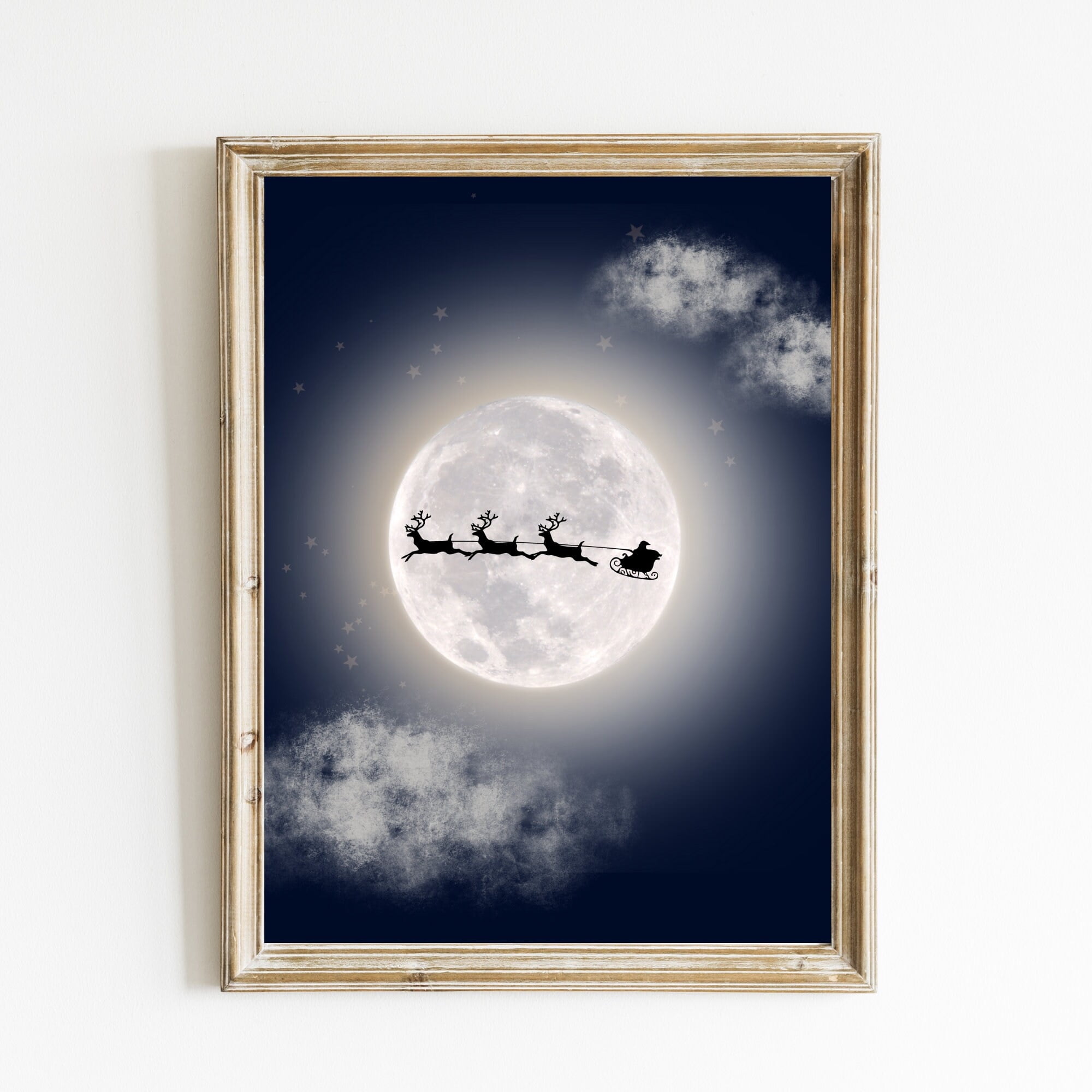 LifePlus Santa Claus Flying Poster | Christmas Night Art | Reindeer ...