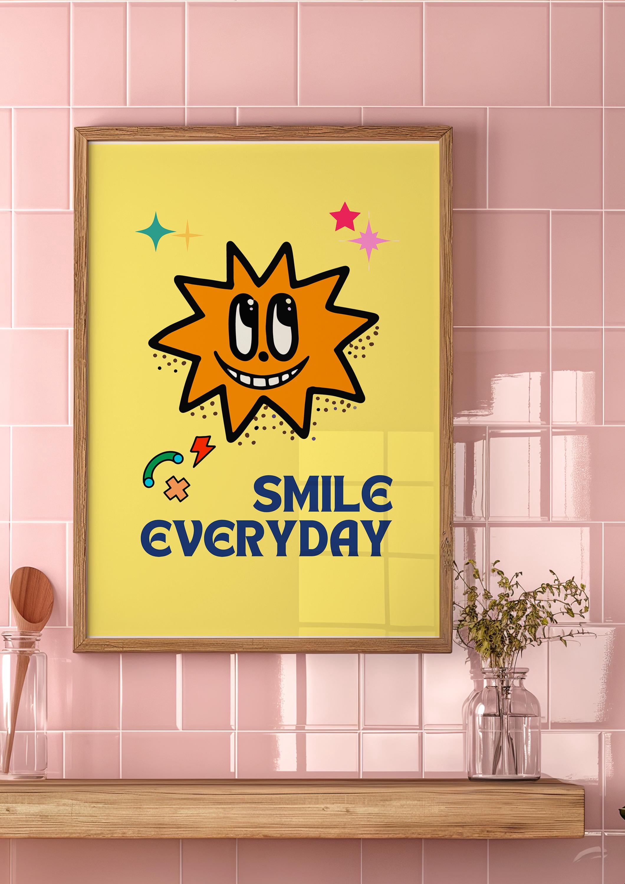 LifePlus Smile Every Day print, Cute Retro Wall Art, Wall Decor, Retro ...