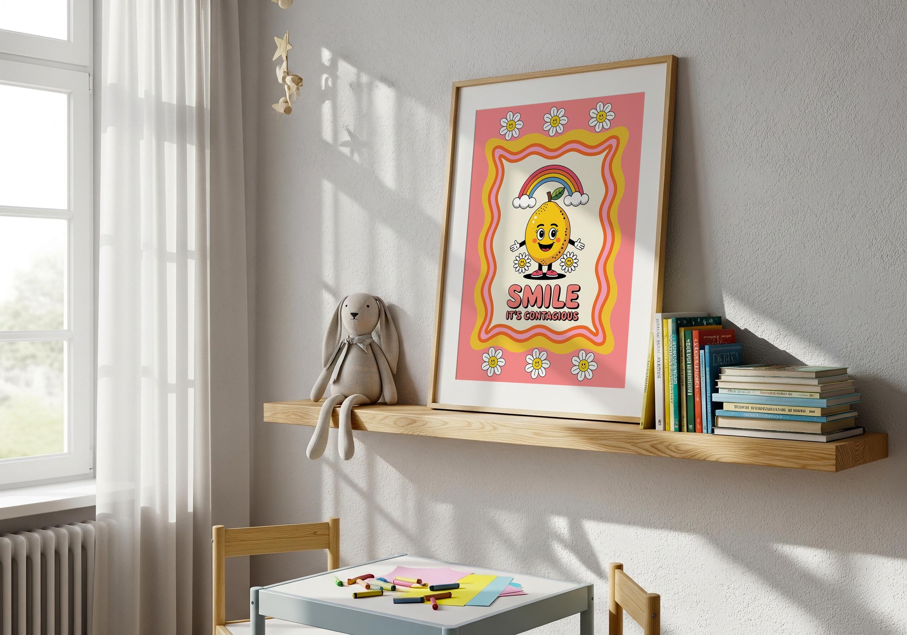 LifePlus Smile Poster , Cute Lemon Art with Rainbow, Positive Room Wall ...