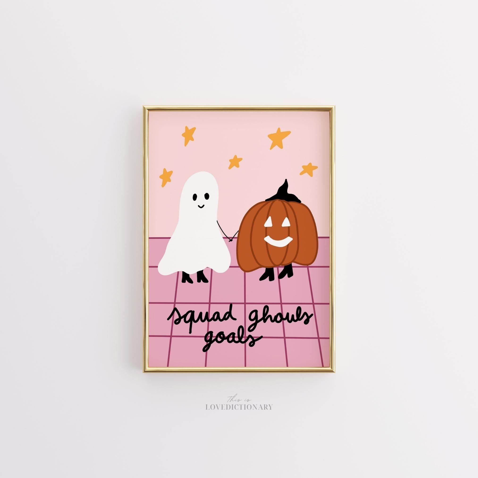 LifePlus Squad Ghouls Halloween Print, Pink Preppy Wall Art, Funny ...