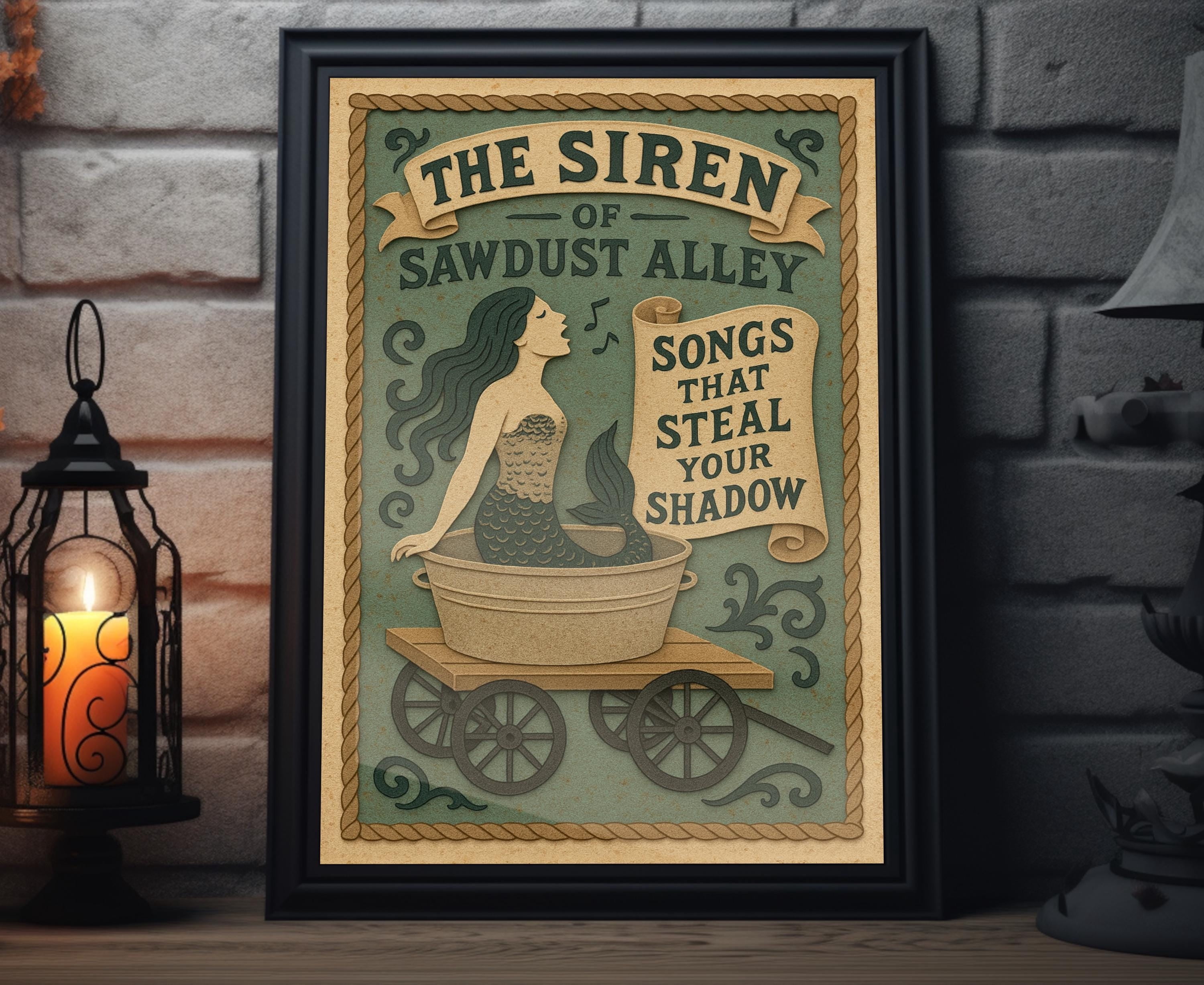 LifePlus The Siren of Sawdust Alley Faux Paper Collage Art Print ...