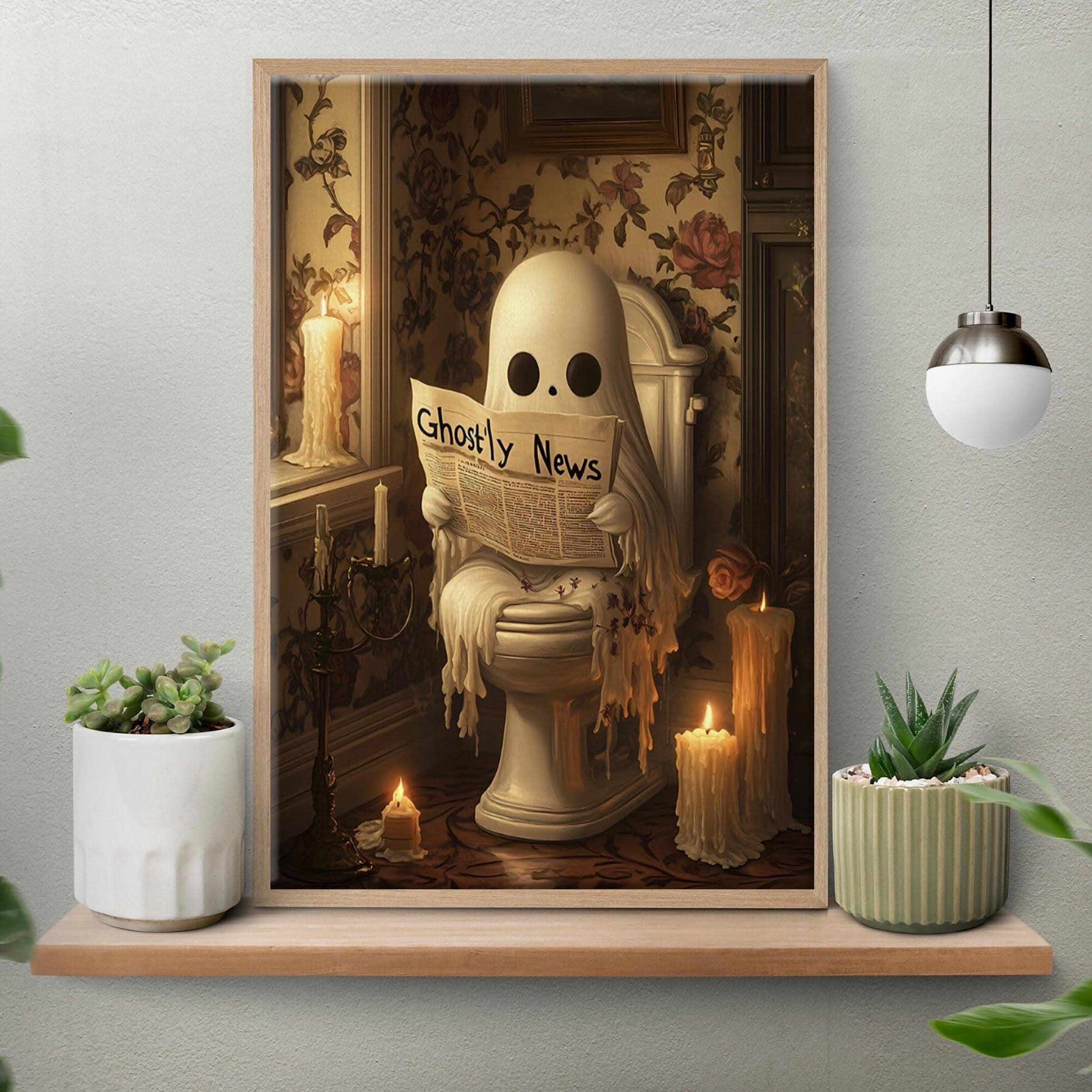 LifePlus Unframed Ghost On A Toilet Reading Poster, Funny Ghost ...