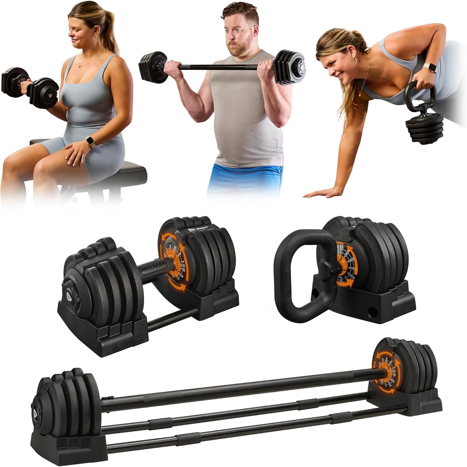 Lifepro, Adjustable Dumbbells Set, 2 to 43 lb, Quick Dial System ...
