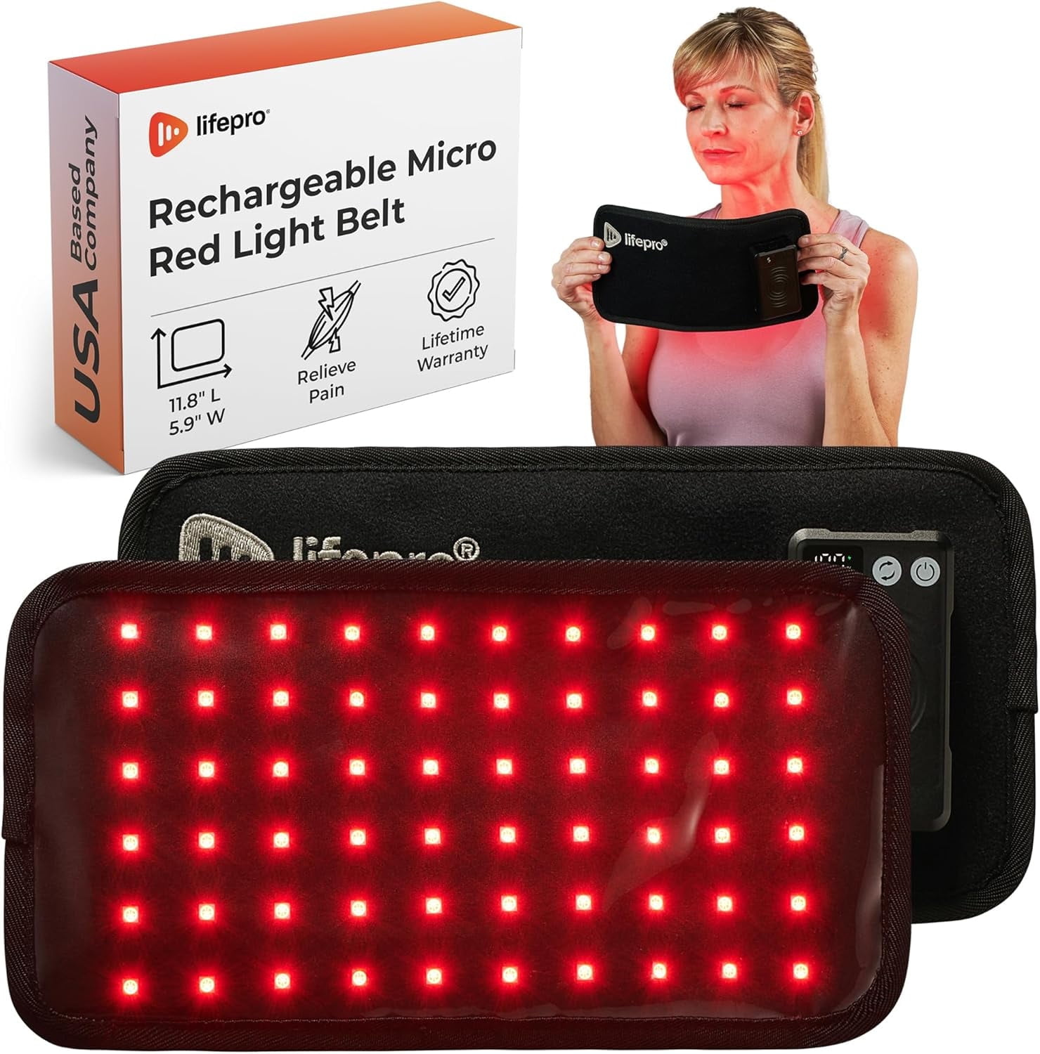 LifePro Micro Red Light Therapy Belt with Vibration - NIR & Red Light ...