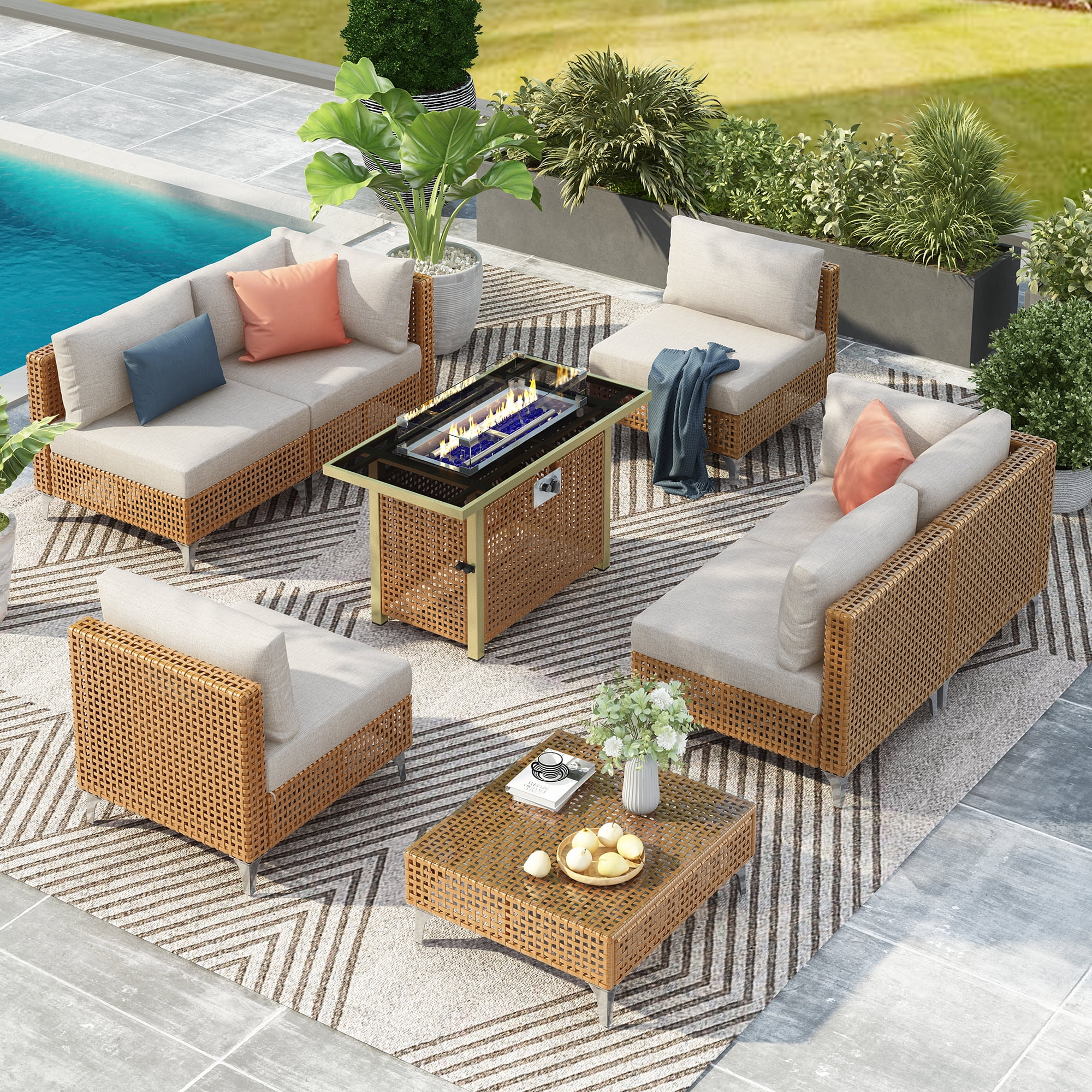 LifeSky 8-Piece Patio Furniture Set with 43\" Fire Pit Table: 60,000 ...
