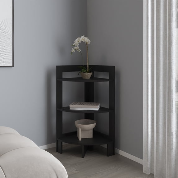 LifeSky Black Three Tier Corner Table with Shelves for Living Room, 11 ...