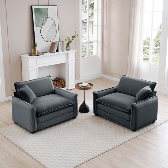 LifeSky Deep Seat Corduroy Sofa Set for Long Movie Marathons: Two ...