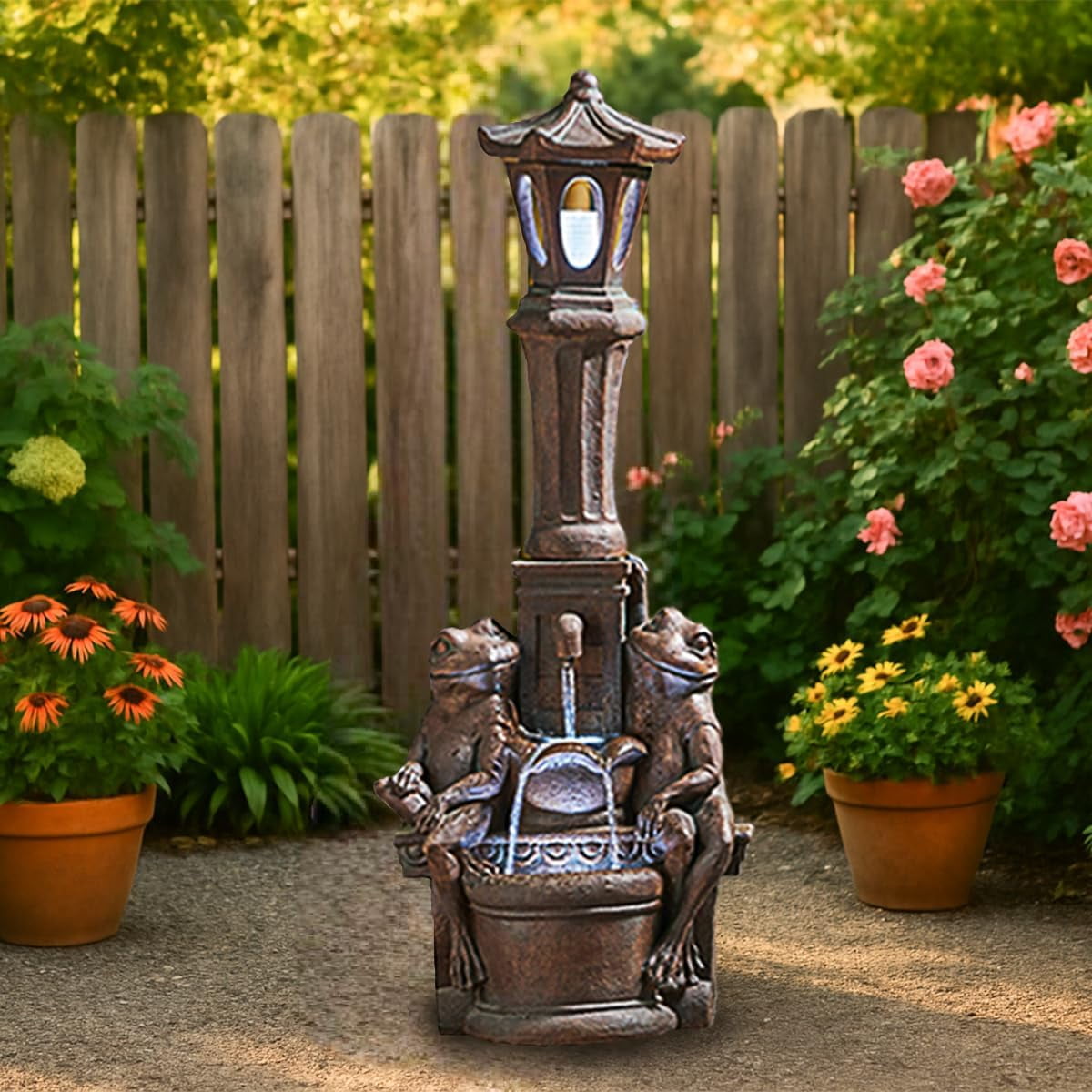 LifeSky Frog Sculpture Outdoor Fountain: Rustic Garden Water Feature ...