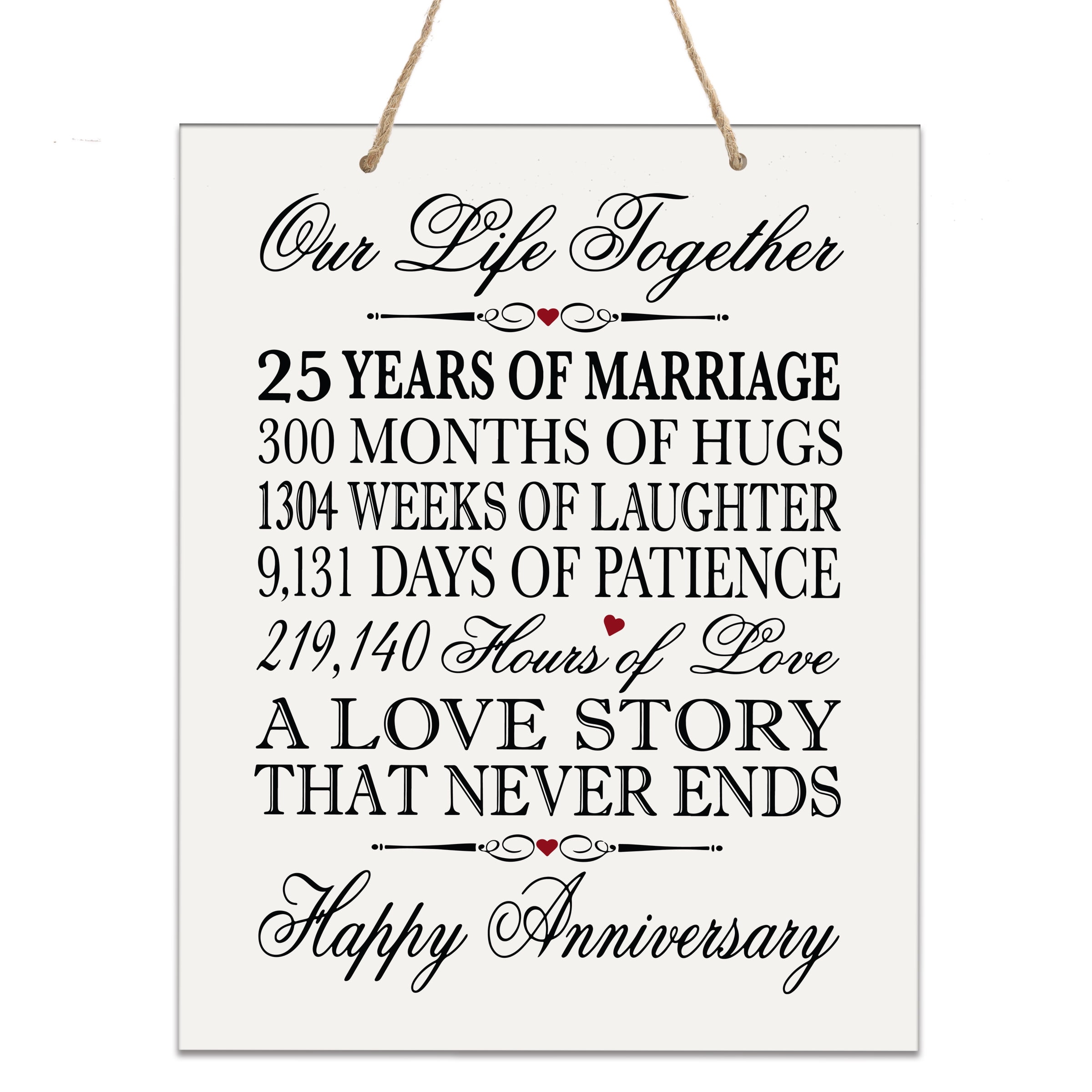 LifeSong Milestones 12x15 25th Anniversary Plaque Rope Sign 25 Year of ...