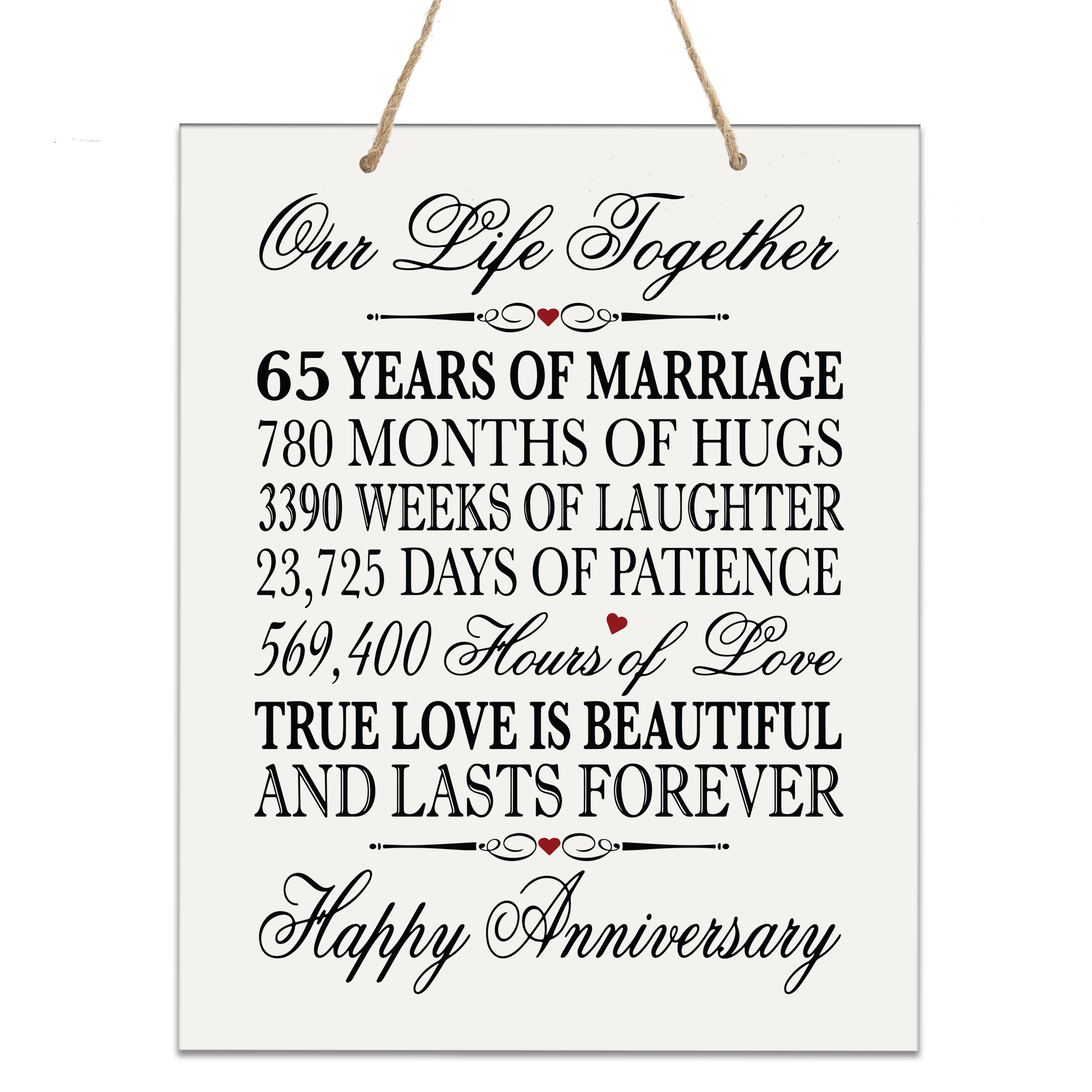 LifeSong Milestones 12x15 65th Anniversary Plaque Rope Sign 65 Year of ...