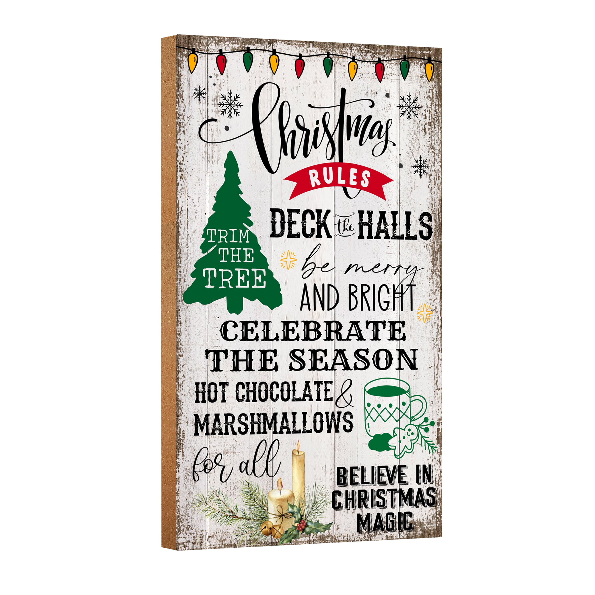 LifeSong Milestones "Christmas Rules" Distressed Wood Christmas Wall ...