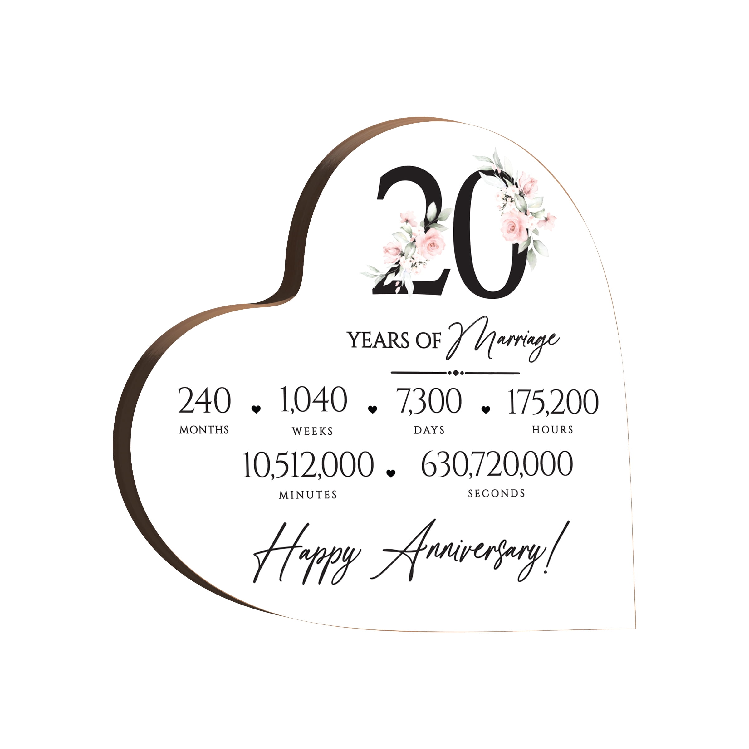 LifeSong Milestones Wood Heart Block 20th Anniversary Sign Gifts for ...