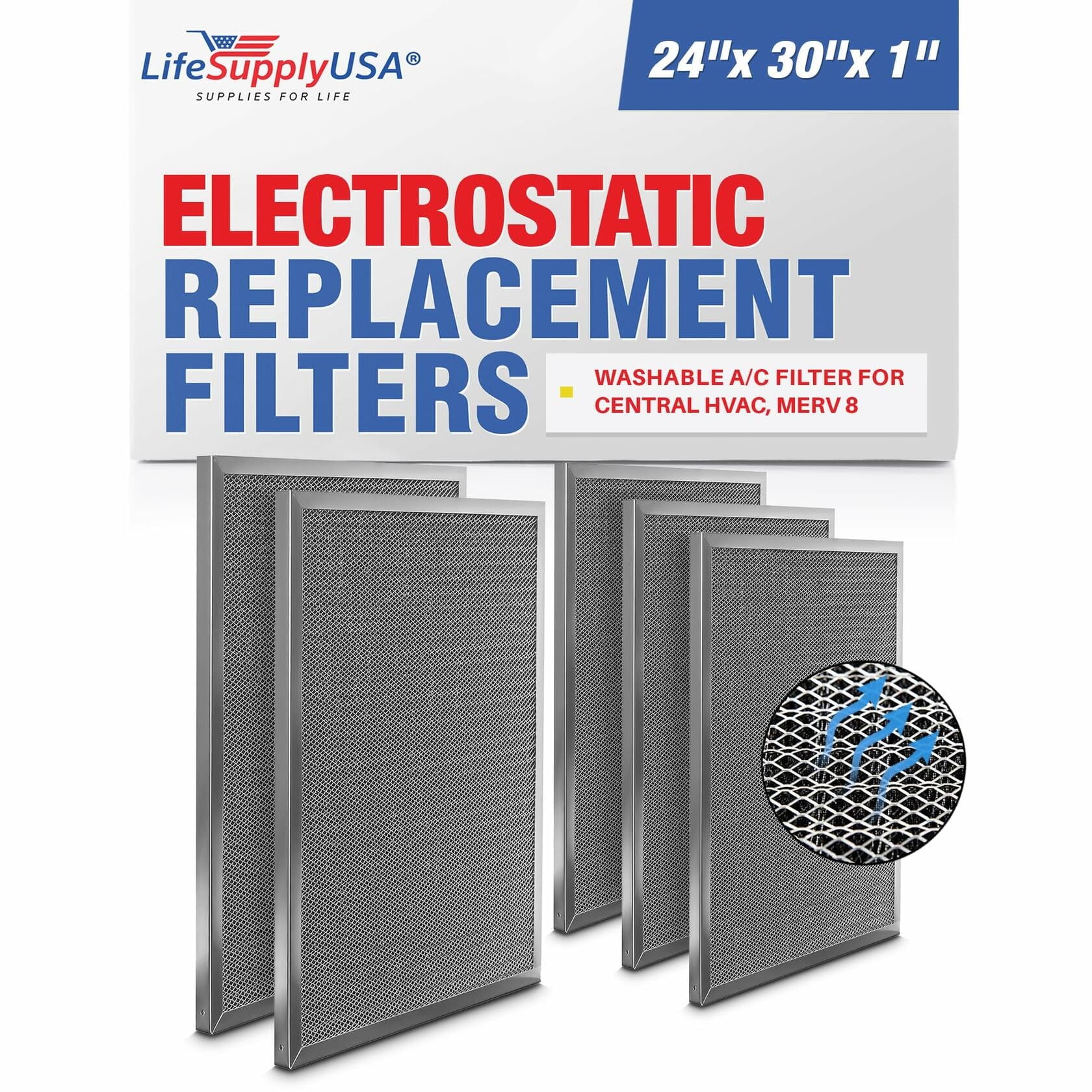 LifeSupplyUSA (24x30x1) Aluminum Electrostatic Air Filter Replacement ...