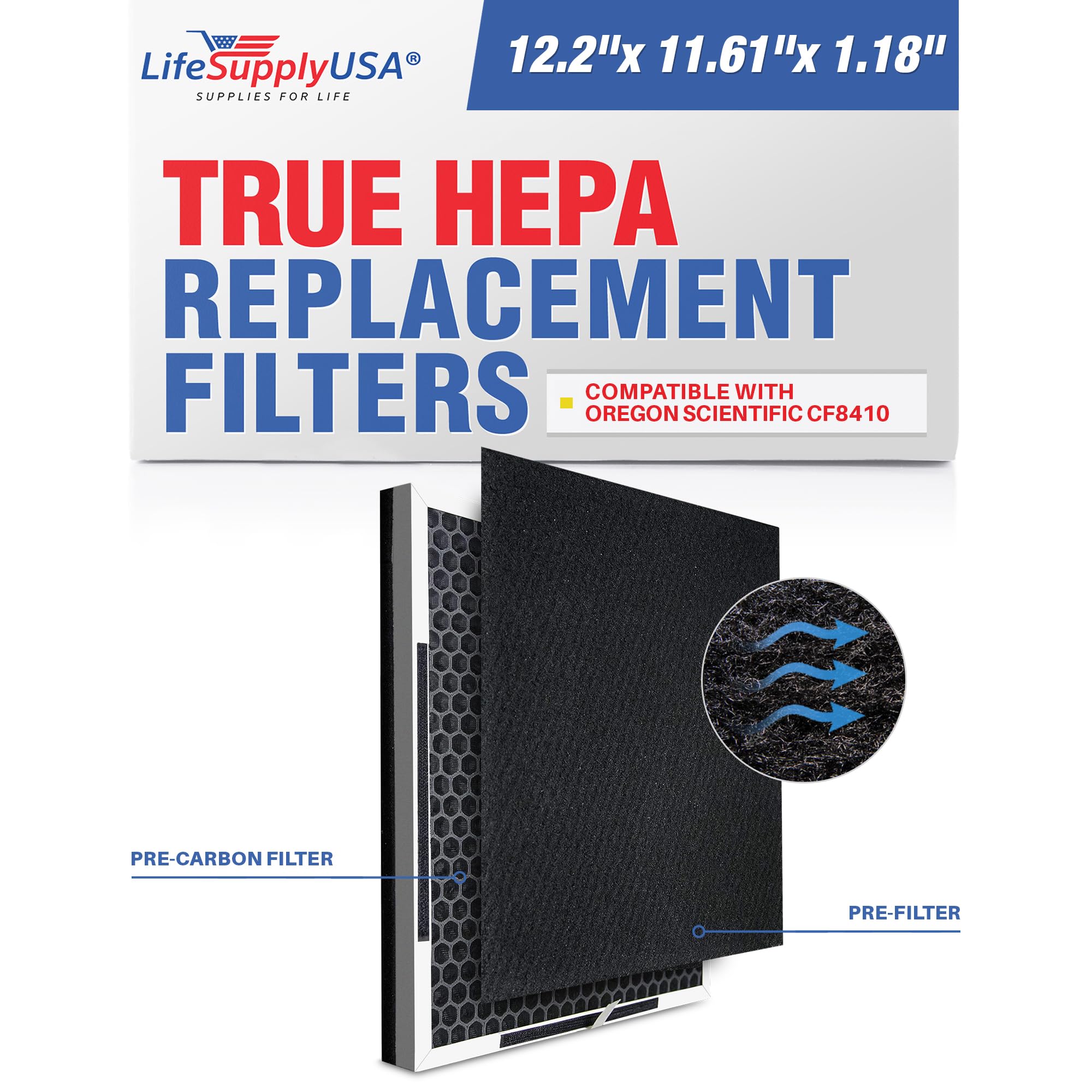 LifeSupplyUSA 3-in-1 True HEPA Air Cleaner Replacement Filter + Pre ...