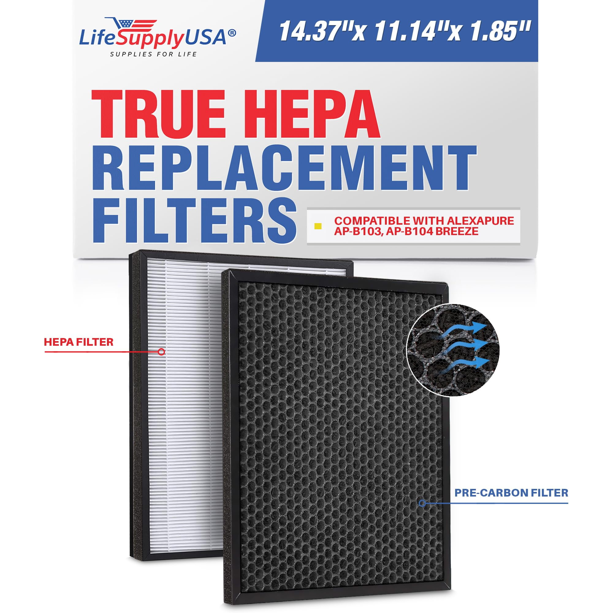 LifeSupplyUSA True HEPA Air Cleaner Filter Replacement 3049 with Carbon Pre-Filter for AP-B103 ...