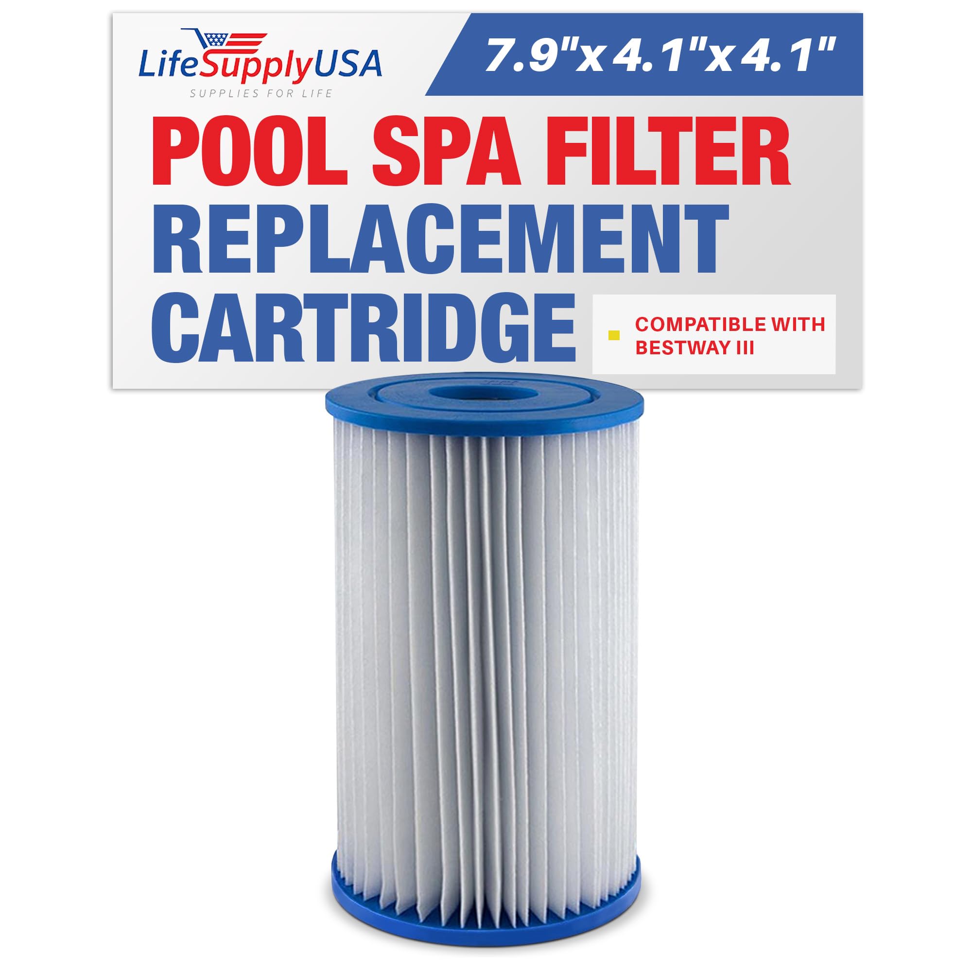 LifeSupplyUSA Pool Filter Replacement for Bestway Type III/A Cartridge ...