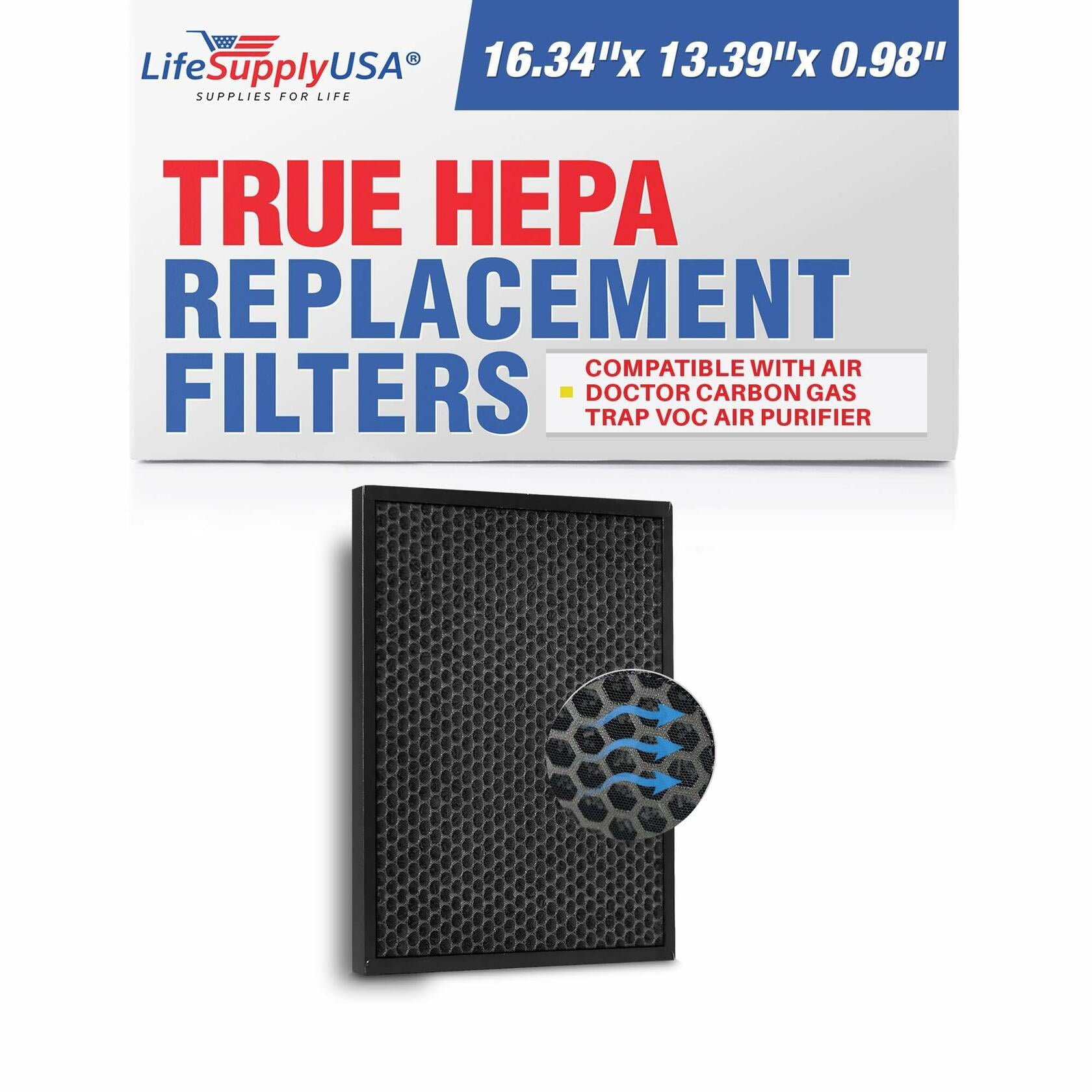 LifeSupplyUSA True HEPA Filter Replacement Compatible with Carbon Gas ...