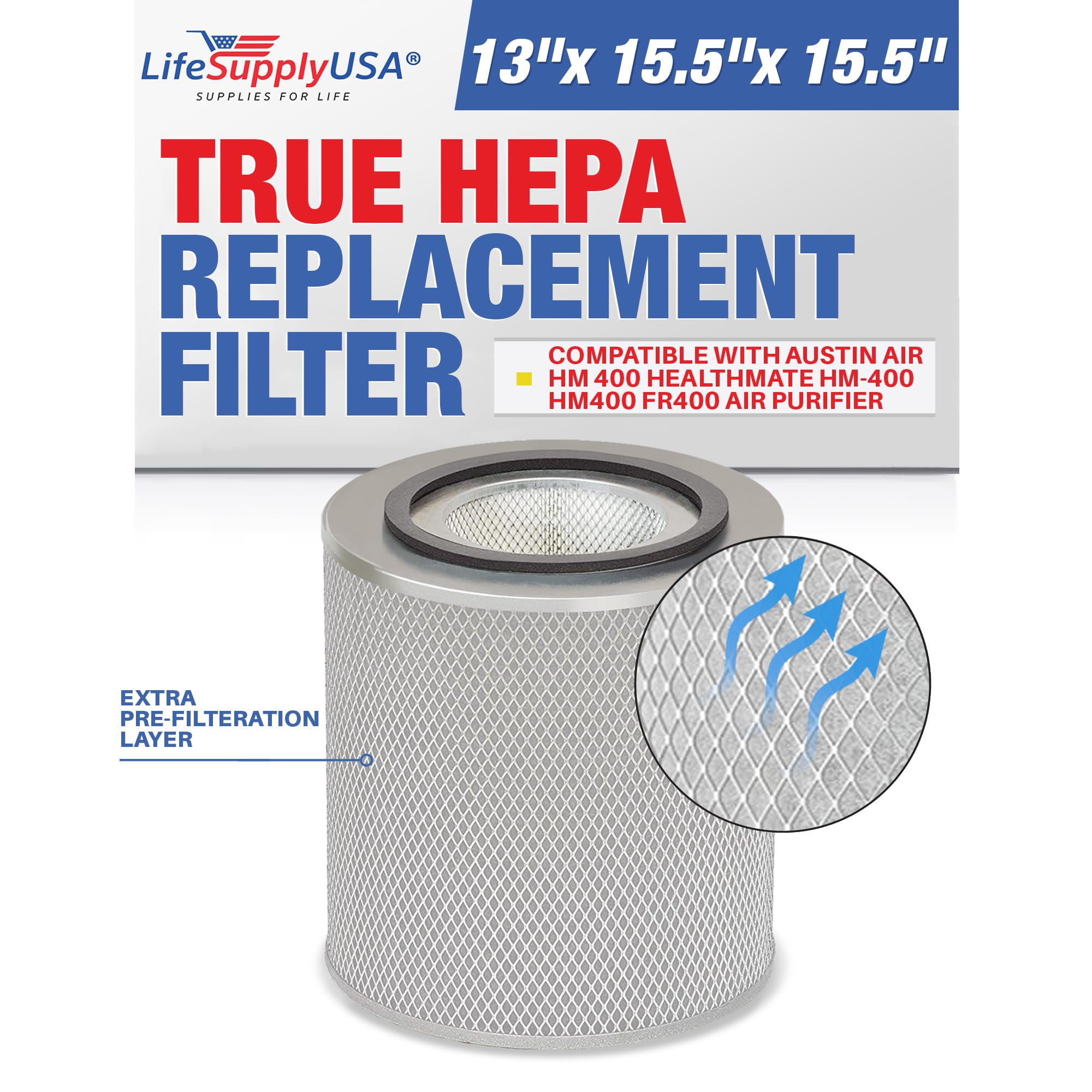 LifeSupplyUSA True HEPA Filter Replacement Compatible with Austin Air ...