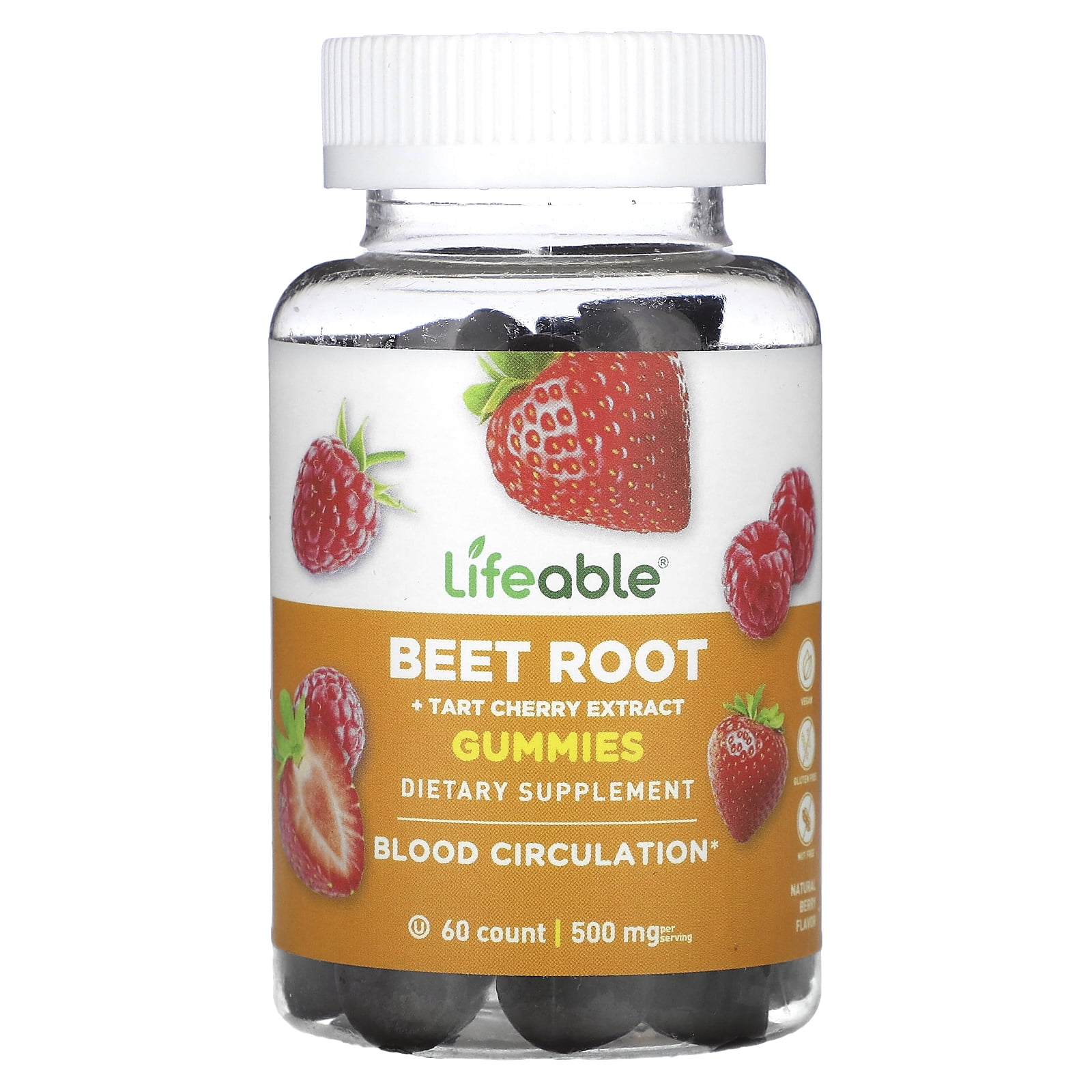 Lifeable Beet Root + Tart Cherry Extract Gummies, Natural Berry, 60 ...
